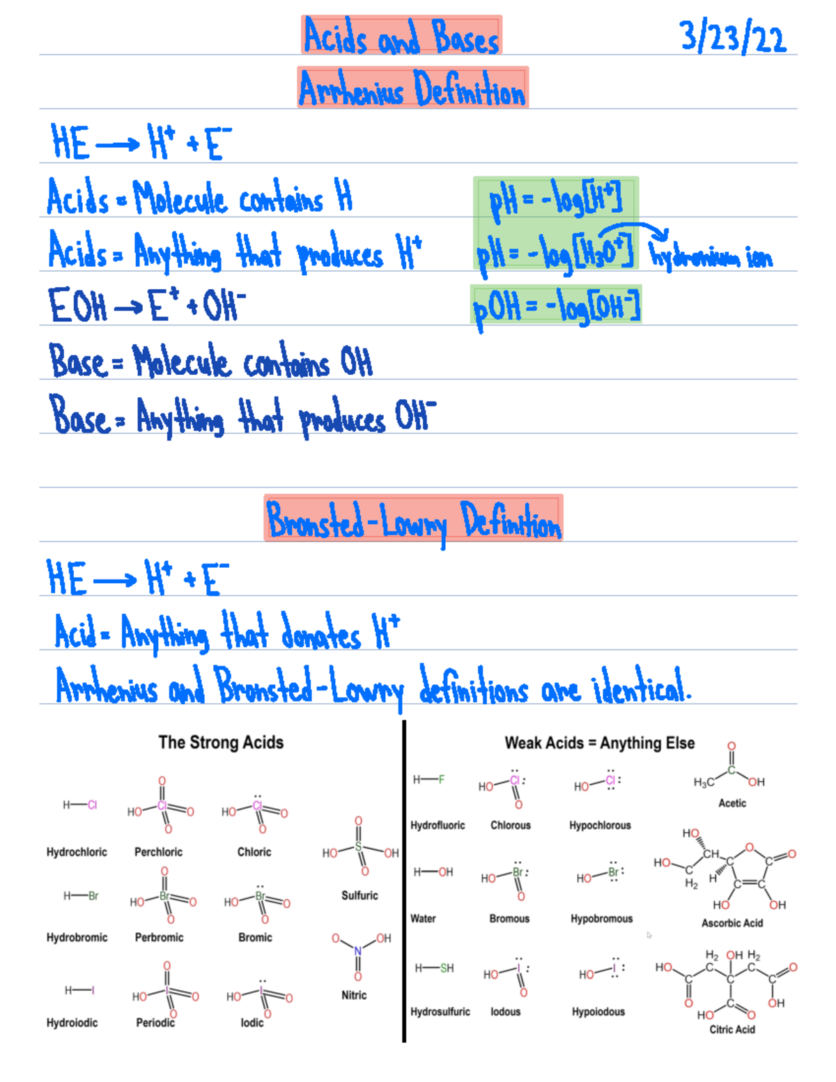 Acids and Bases - Acids and Bases 3 23 22 Arrhenius Definition HE H E ...