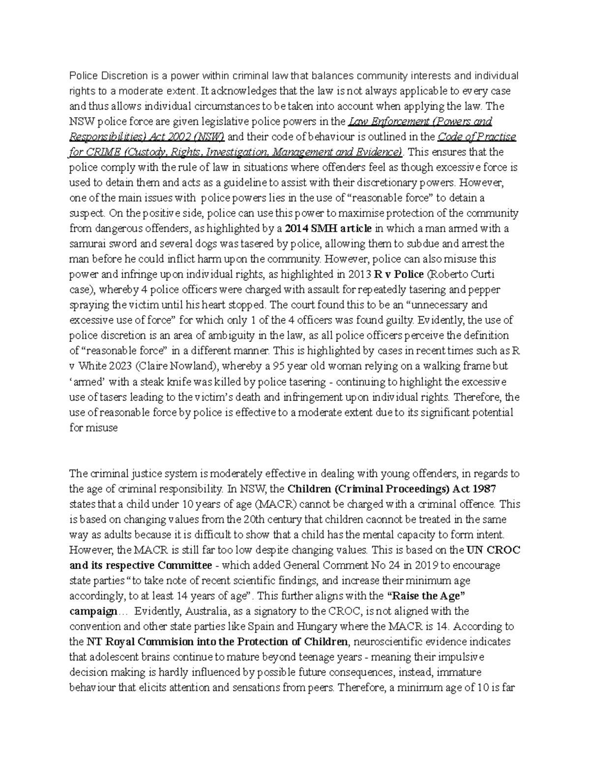 Crime Plan for essays - Police Discretion is a power within criminal ...