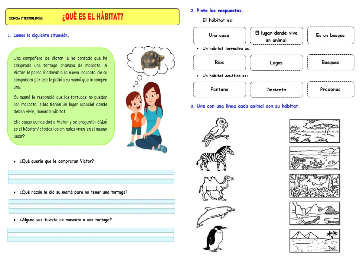 Ficha Habitad - 2. Pinta las respuestas. CIENCIA y TECNOLOGIA: ES EL ...