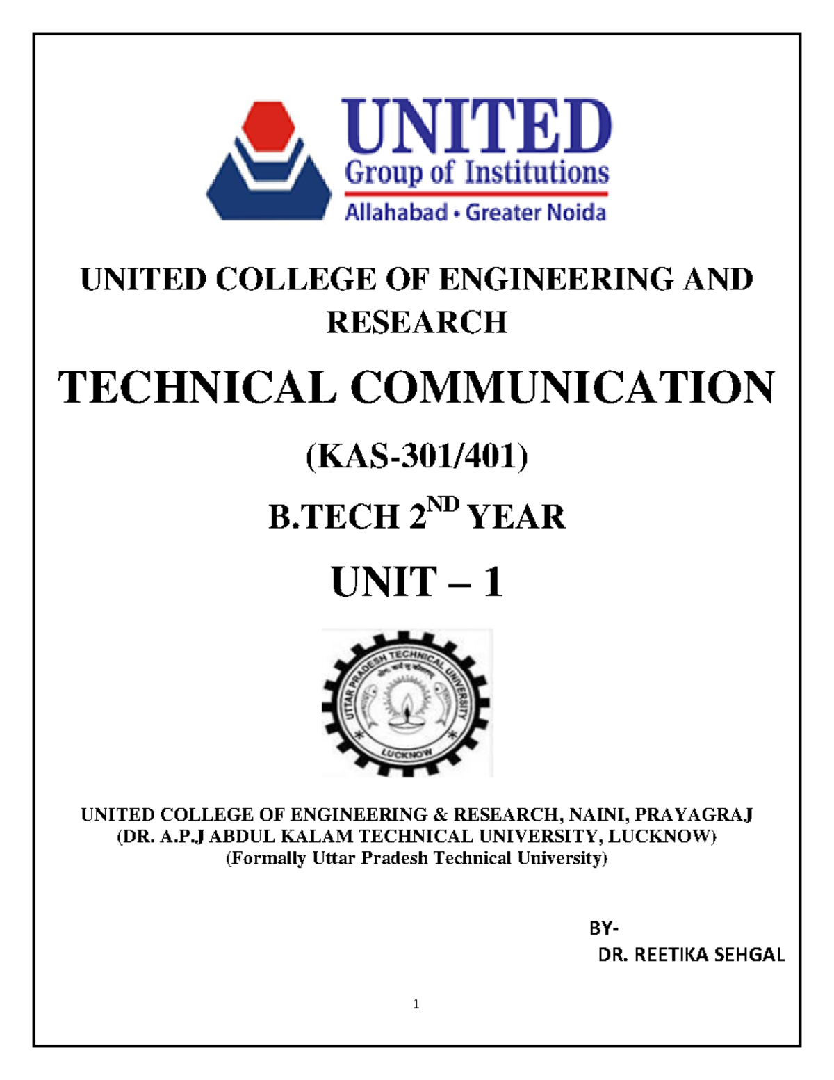 UNIT-1 - Best notes for Technical communication - UNITED COLLEGE OF ...