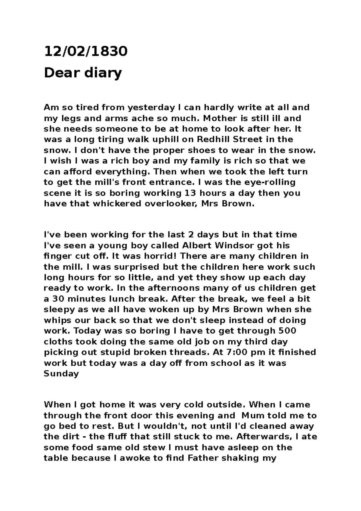 Letter writing creative - 12/02/ Dear diary Am so tired from yesterday ...