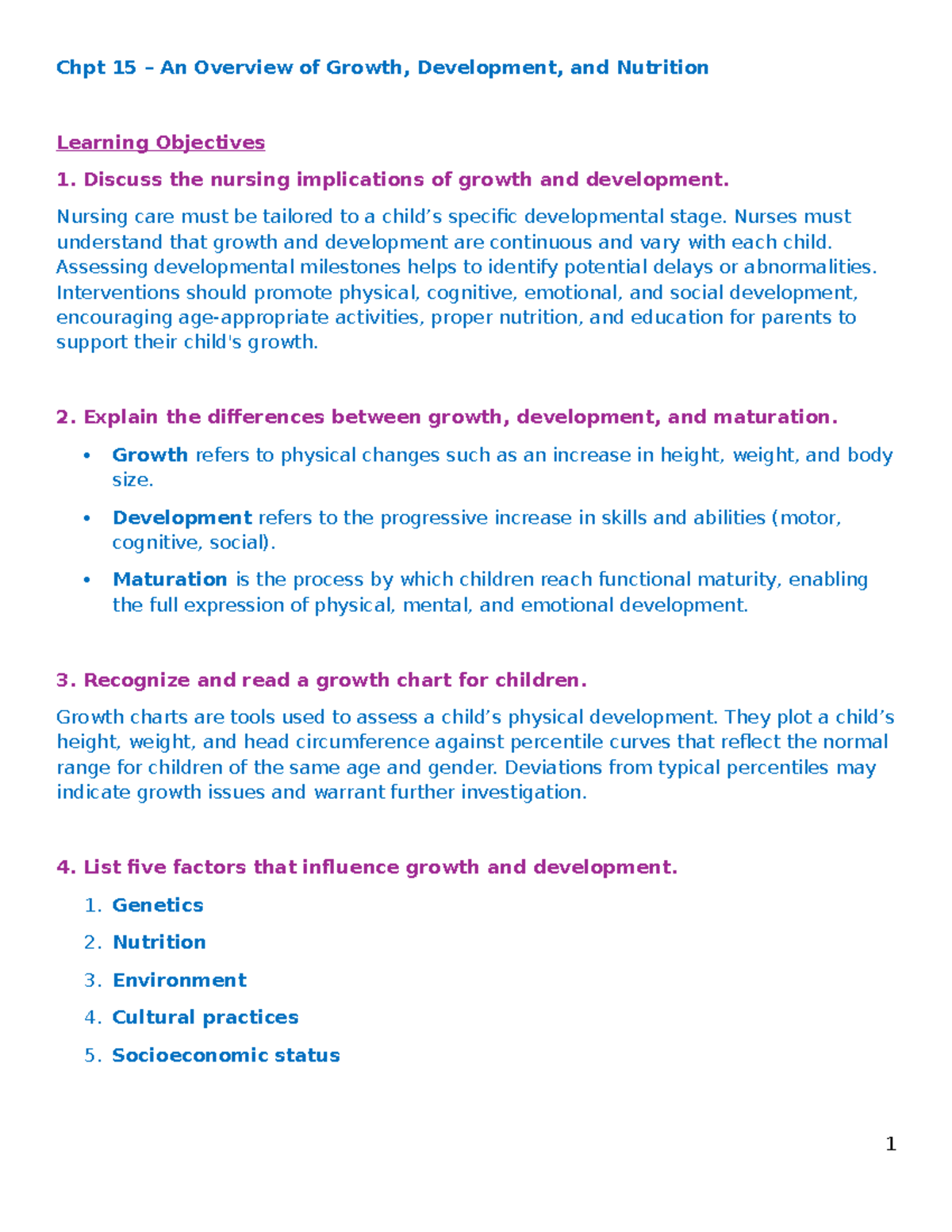 Notes - Chpt 15 Overview of Growth, Development & Nutrition - Chpt 15 ...