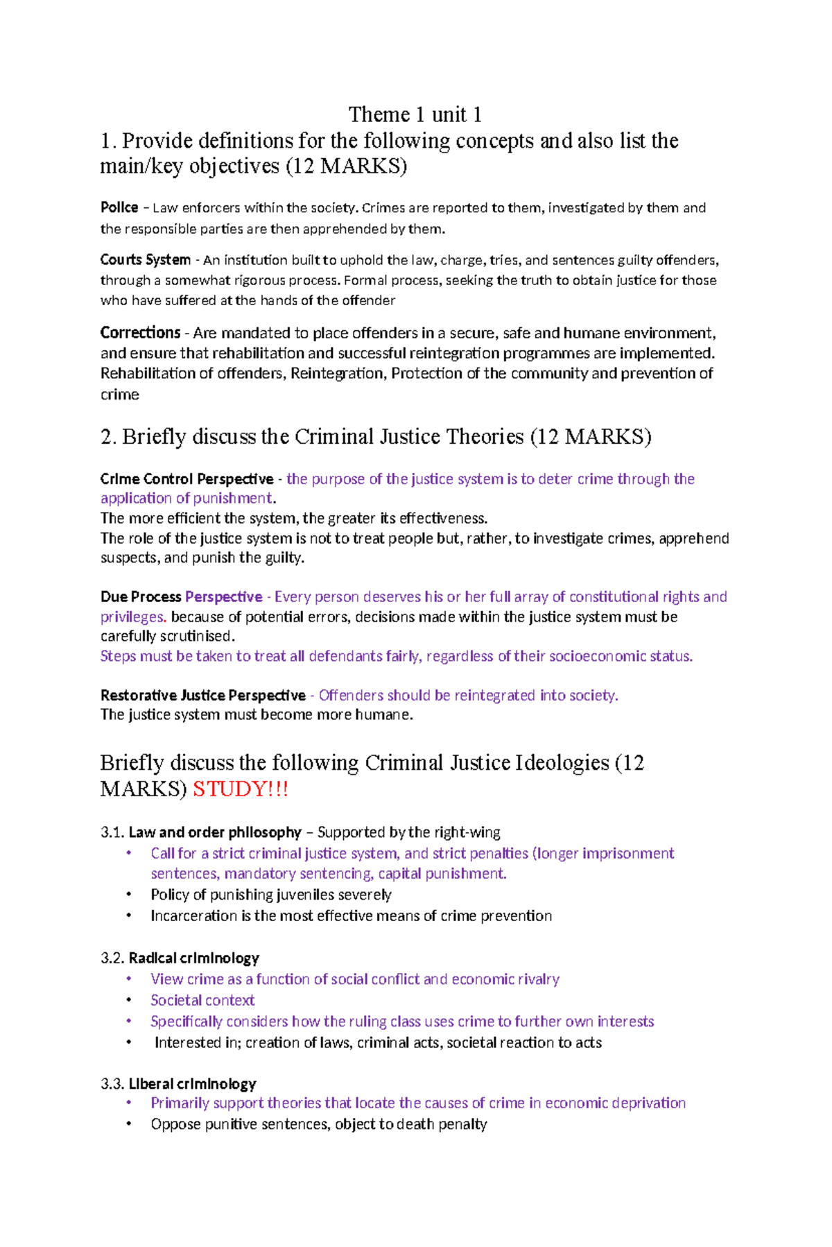 Test preparation - Theme 1 unit 1 1. Provide definitions for the ...