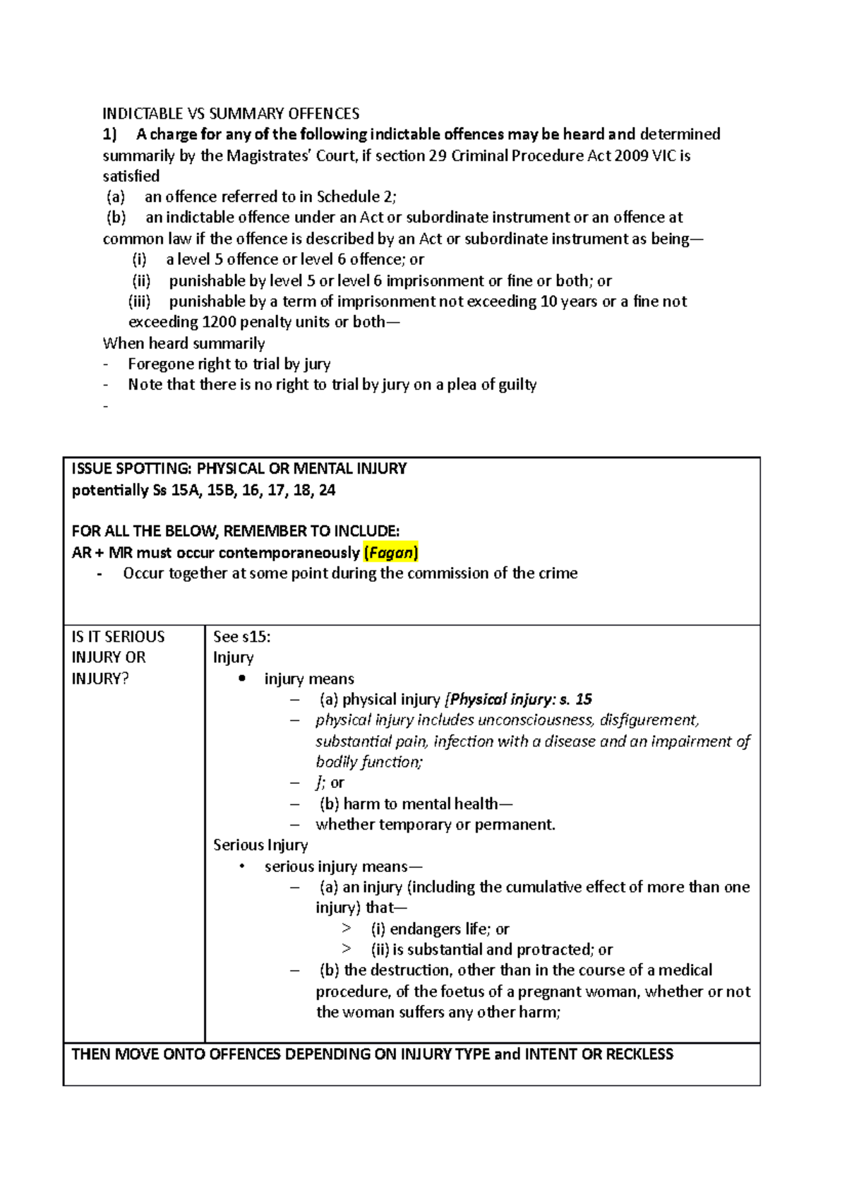 Criminal Law Exam Notes (JD) - INDICTABLE VS SUMMARY OFFENCES 1) A ...