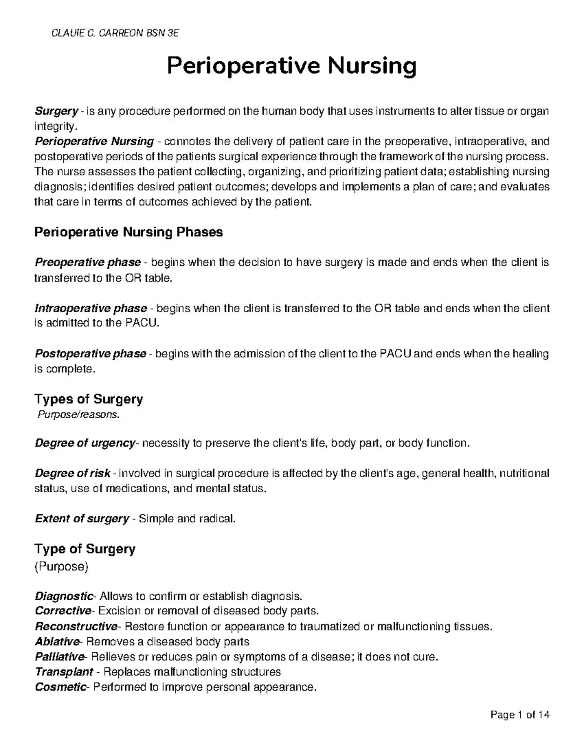 PERI Operative Nursing - Perioperative Nursing Surgery - is any ...