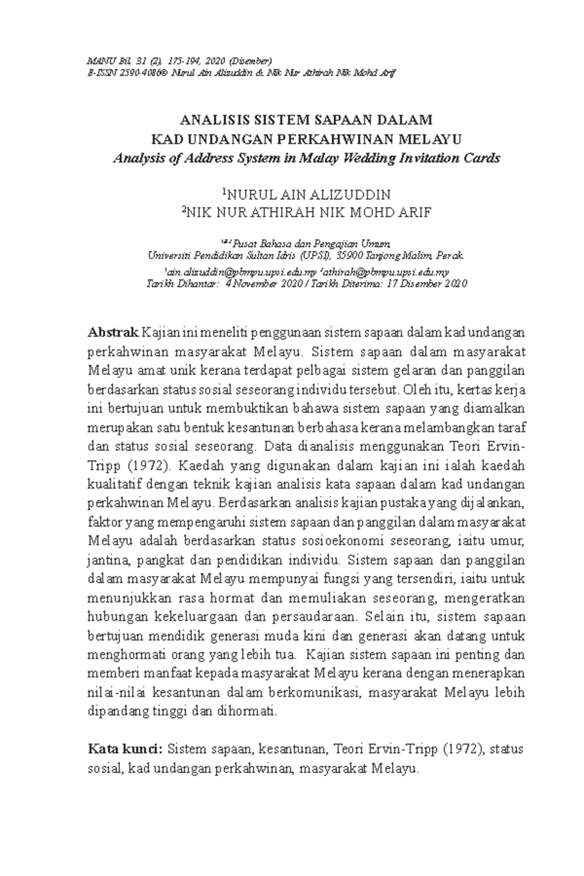 Nataniel,+8 Analisis+ Sapaan MANU+31+(2) 2020 - MANU Bil. 31 (2), 175 ...