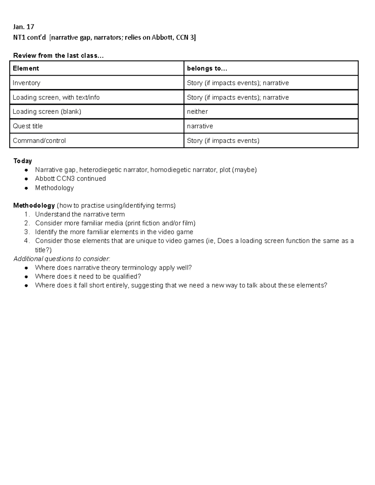 3A - Lecture Notes - NT1 cont'd [narrative gap, narrators; relies on ...