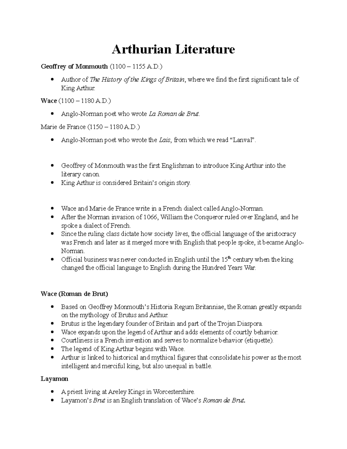 Arthurian Literature ENL2012 - Arthurian Literature Geoffrey of ...