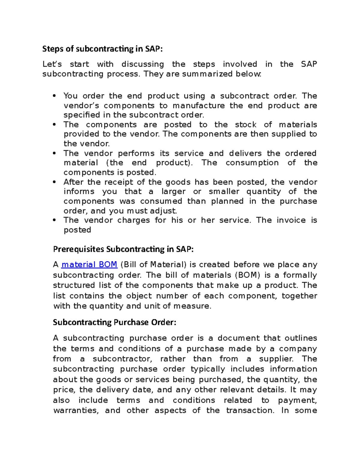 Steps if subcontracting in SAP - Steps of subcontracting in SAP: Let’s ...
