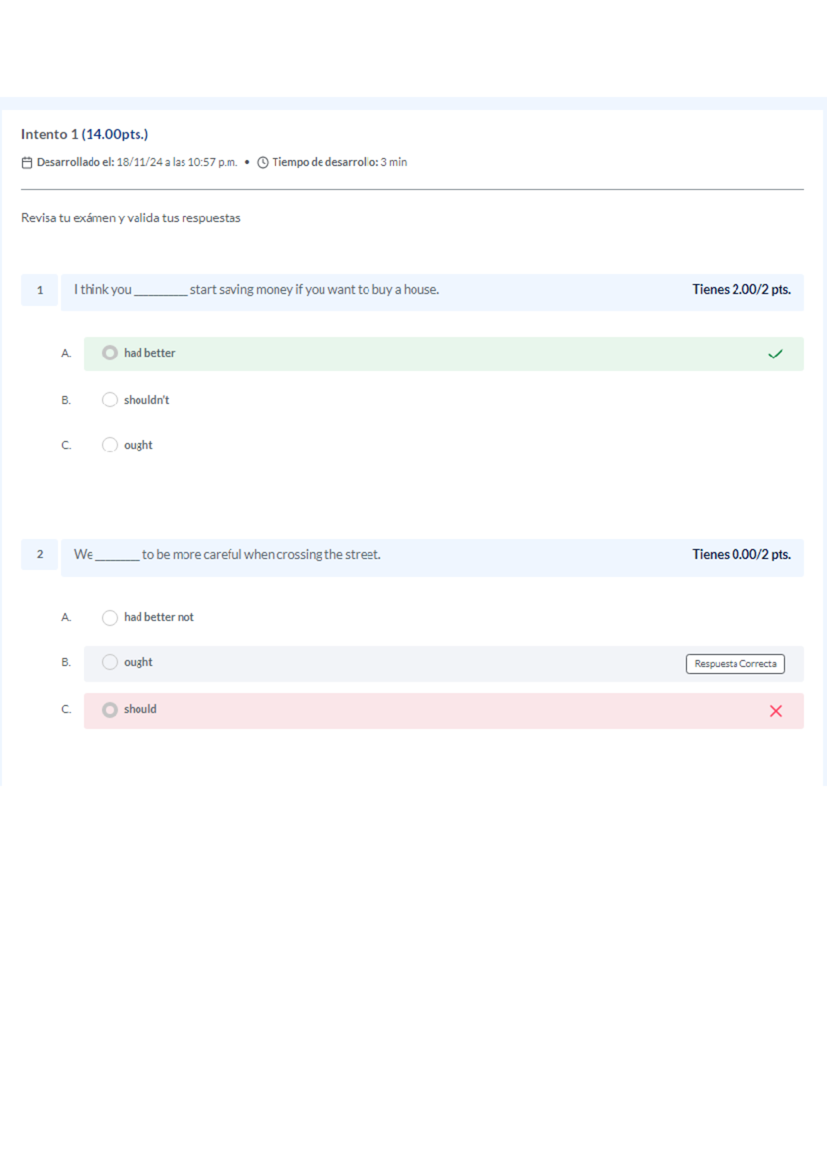 Week 15 - Pre-Task: Quiz - Grammar Week 15 - Intento 1 (14 ...