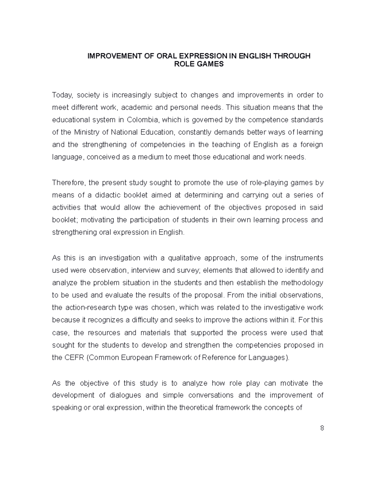 Improvement OF ORAL Expression IN English Through ROLE Games ...