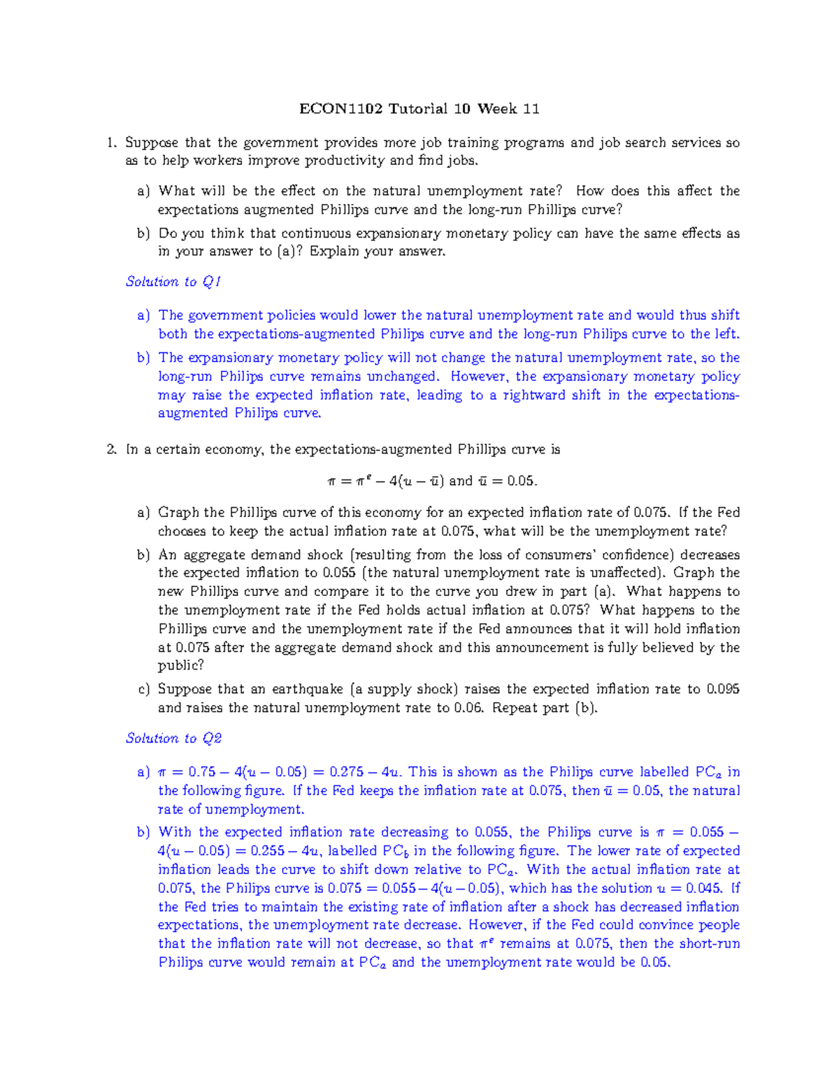 Tutorial 10 ECON1102 sol - ECON1102 Tutorial 10 Week 11 Suppose that ...