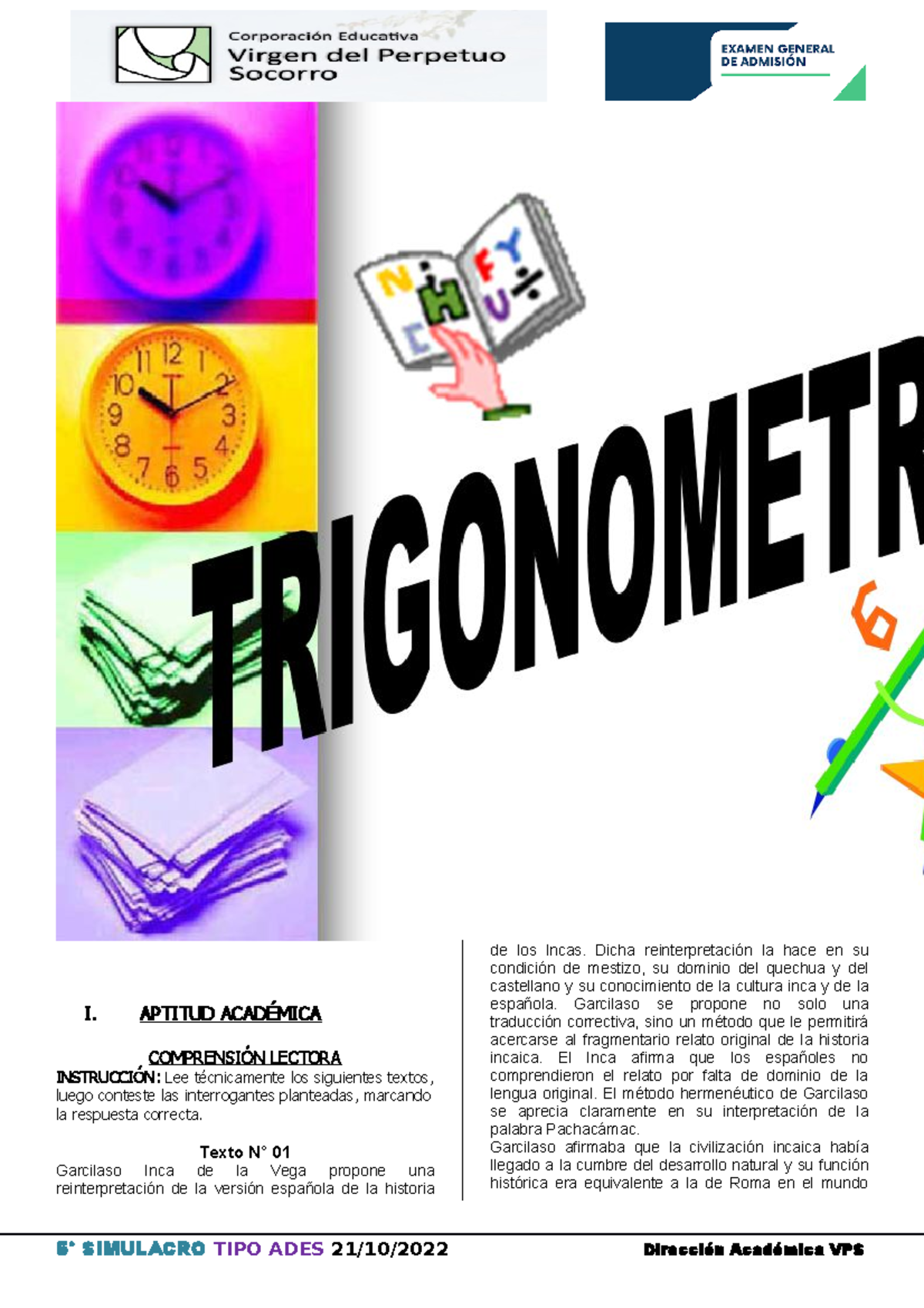 Examen TIPO ADES - LJUIYFUYF - I. APTITUD ACADÉMICA COMPRENSIÓN LECTORA ...