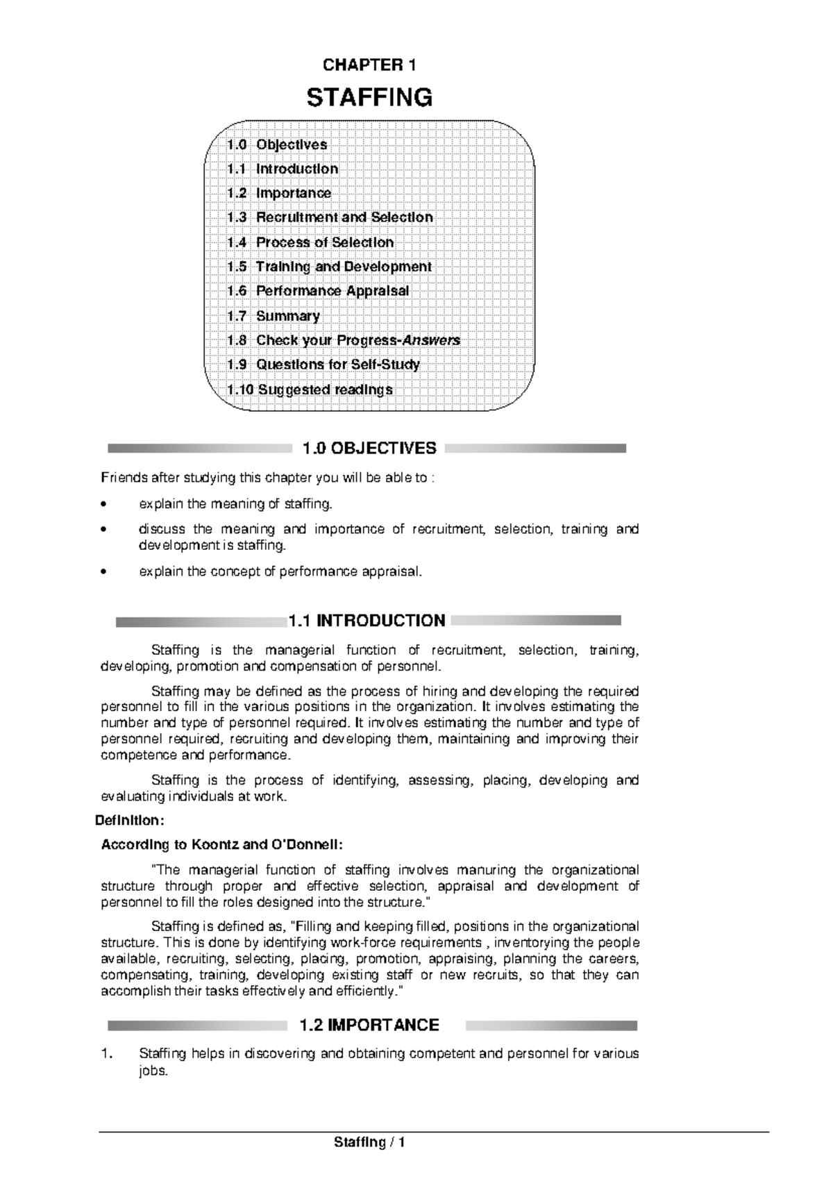 HRM Reference material - Staffing / 1 CHAPTER 1 STAFFING 1 Objectives 1 Introduction 1 ...