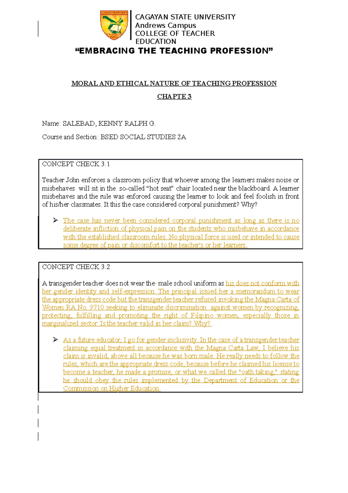 UTS- Chapter-3 - SXNIER - Andrews Campus COLLEGE OF TEACHER EDUCATION ...