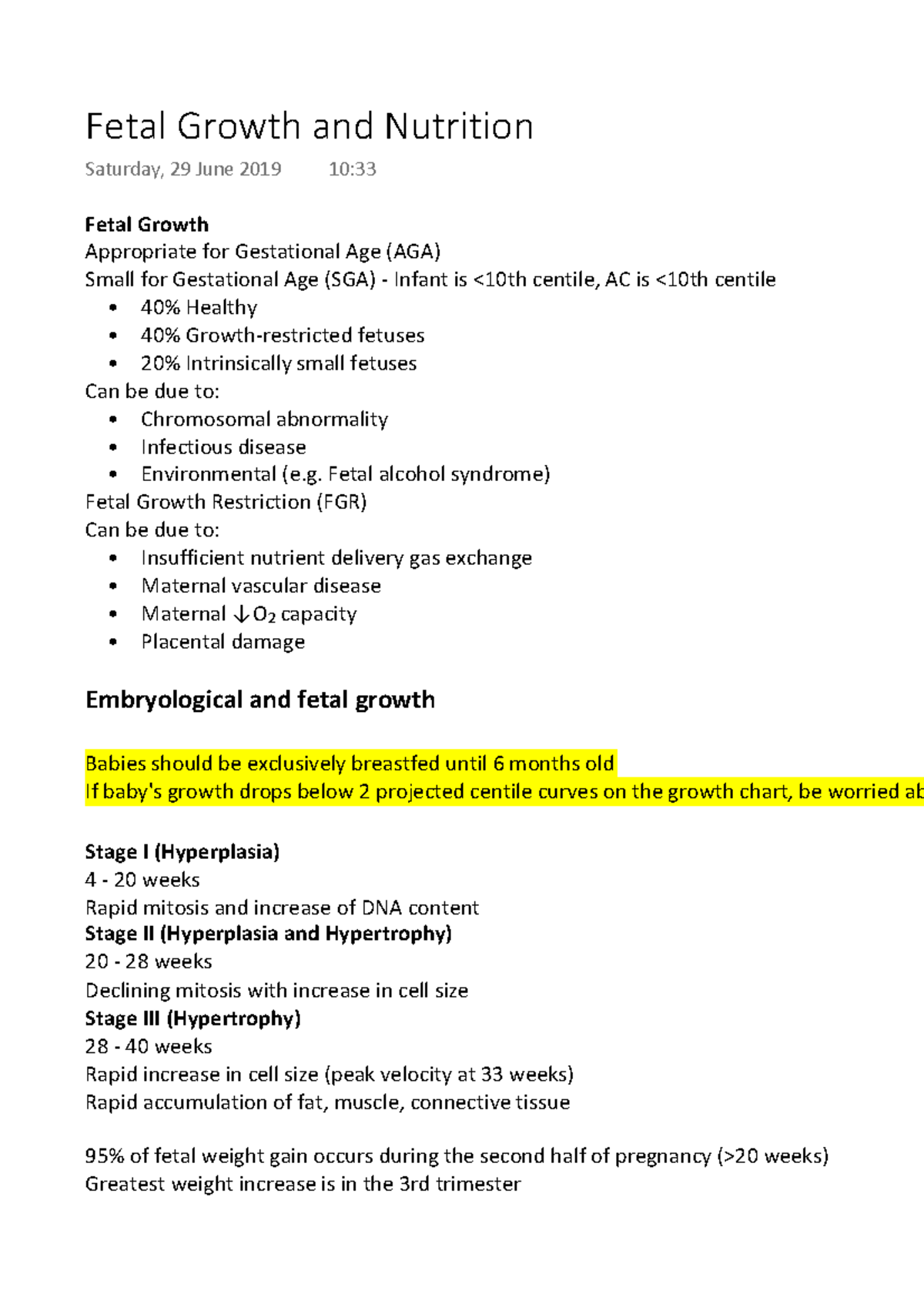 Fetal Growth and Nutrition - Fetal Growth Appropriate for Gestational ...