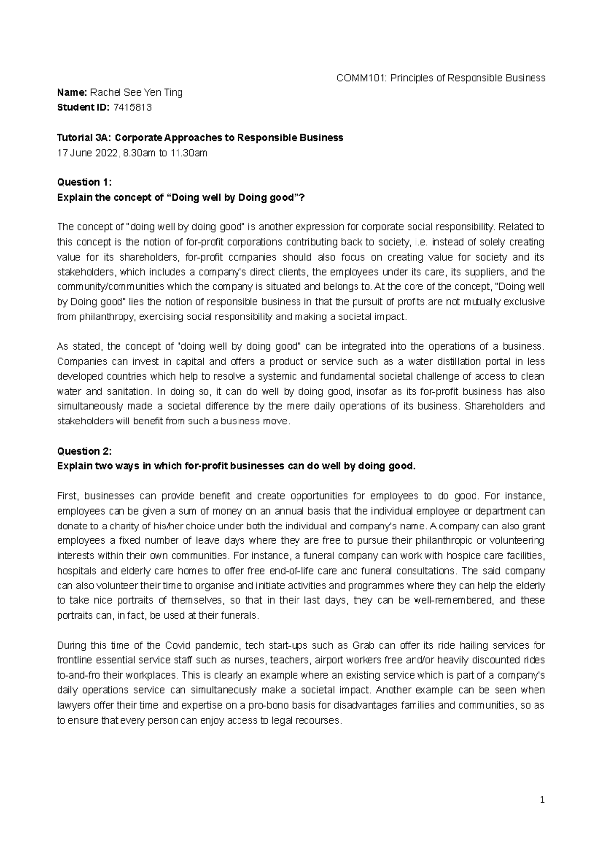 [Rachel See, 7415813 ] Tutorial 3A (Responses) - COMM101: Principles of ...