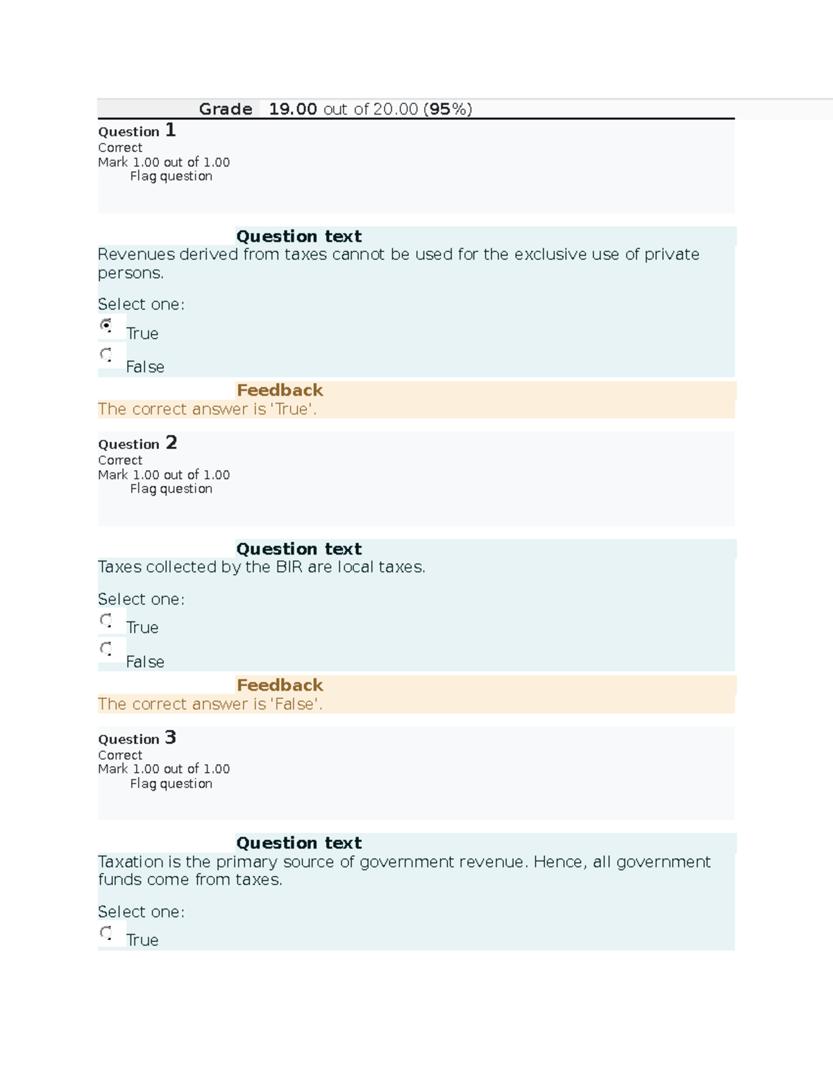 Phil tax prelim quiz 1 - Grade 19 out of 20 ( 95 %) Question 1 ...