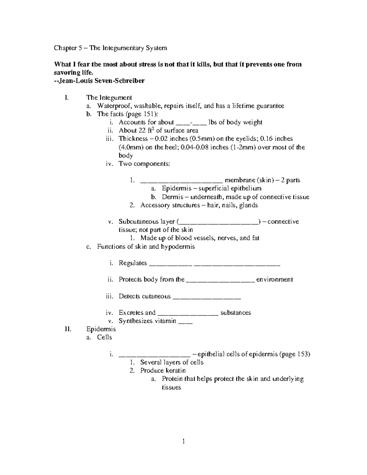 Chapter 5 - The Integumentary System - Notes - Chapter 5 – The ...