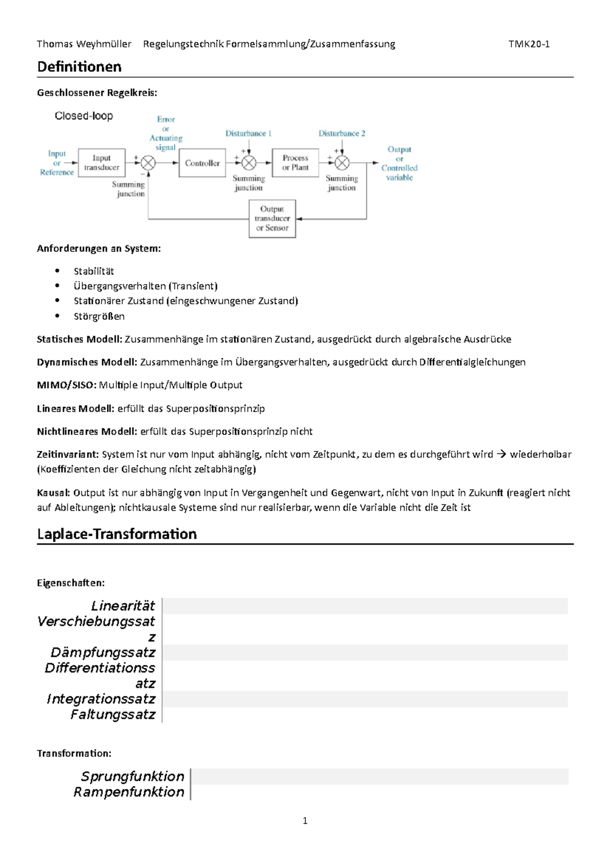 Regelungstechnik Zusammenfassung - Thomas Weyhmüller Regelungstechnik ...