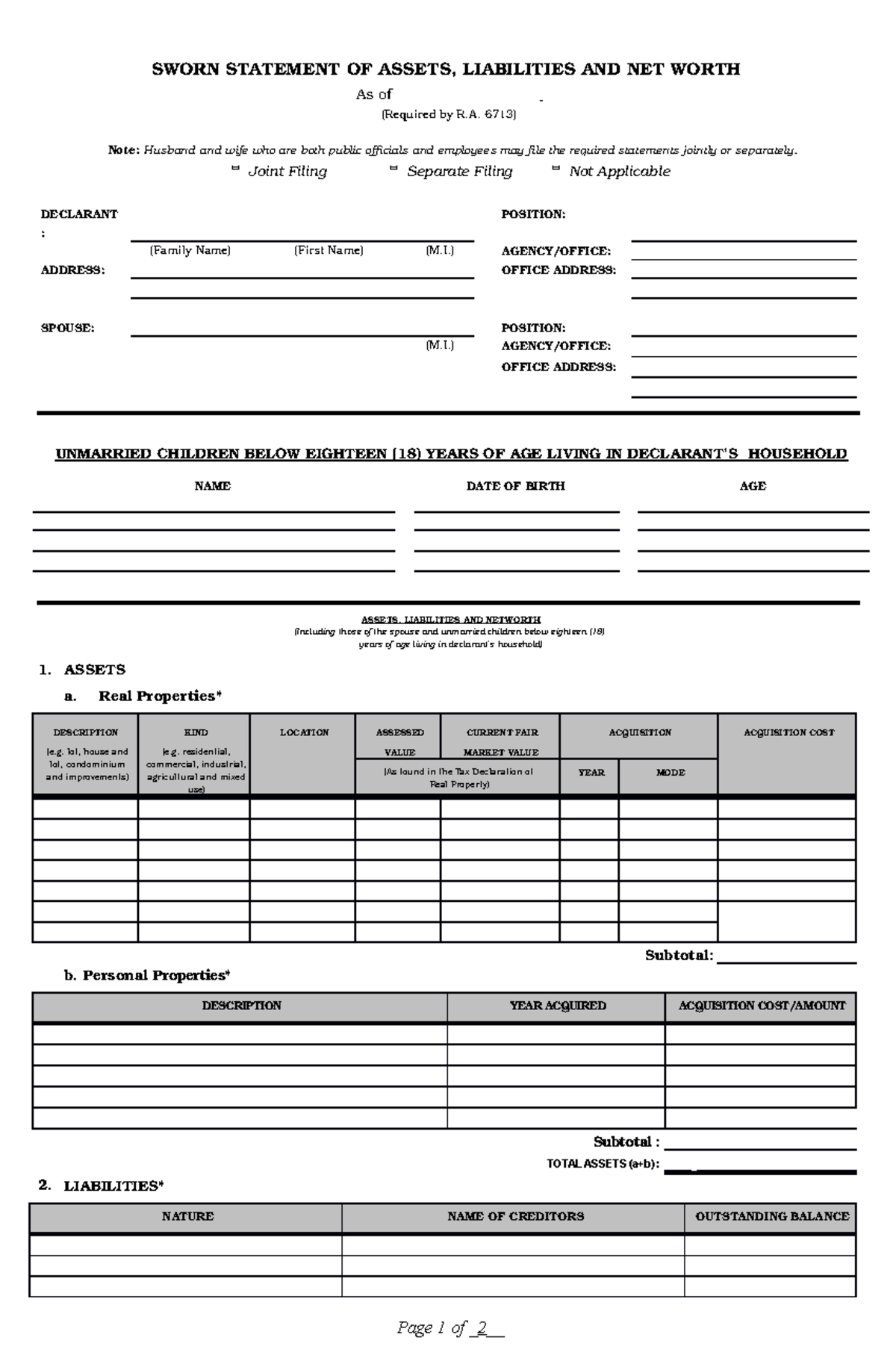 Saln-form compress - SWORN STATEMENT OF ASSETS, LIABILITIES AND NET ...