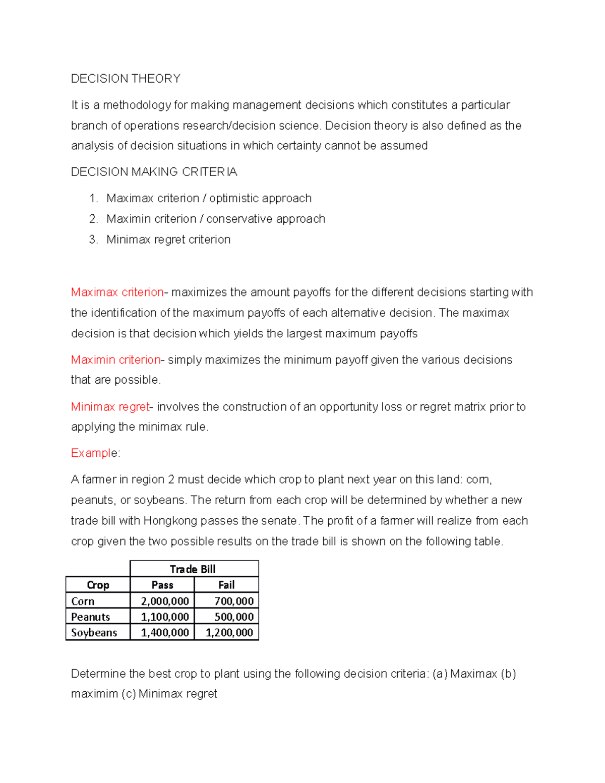 Decision Theory-1 - THIS IS AN EXAMPLE ASSIGNMENT ONLY. IT IS UP TO YOU ...