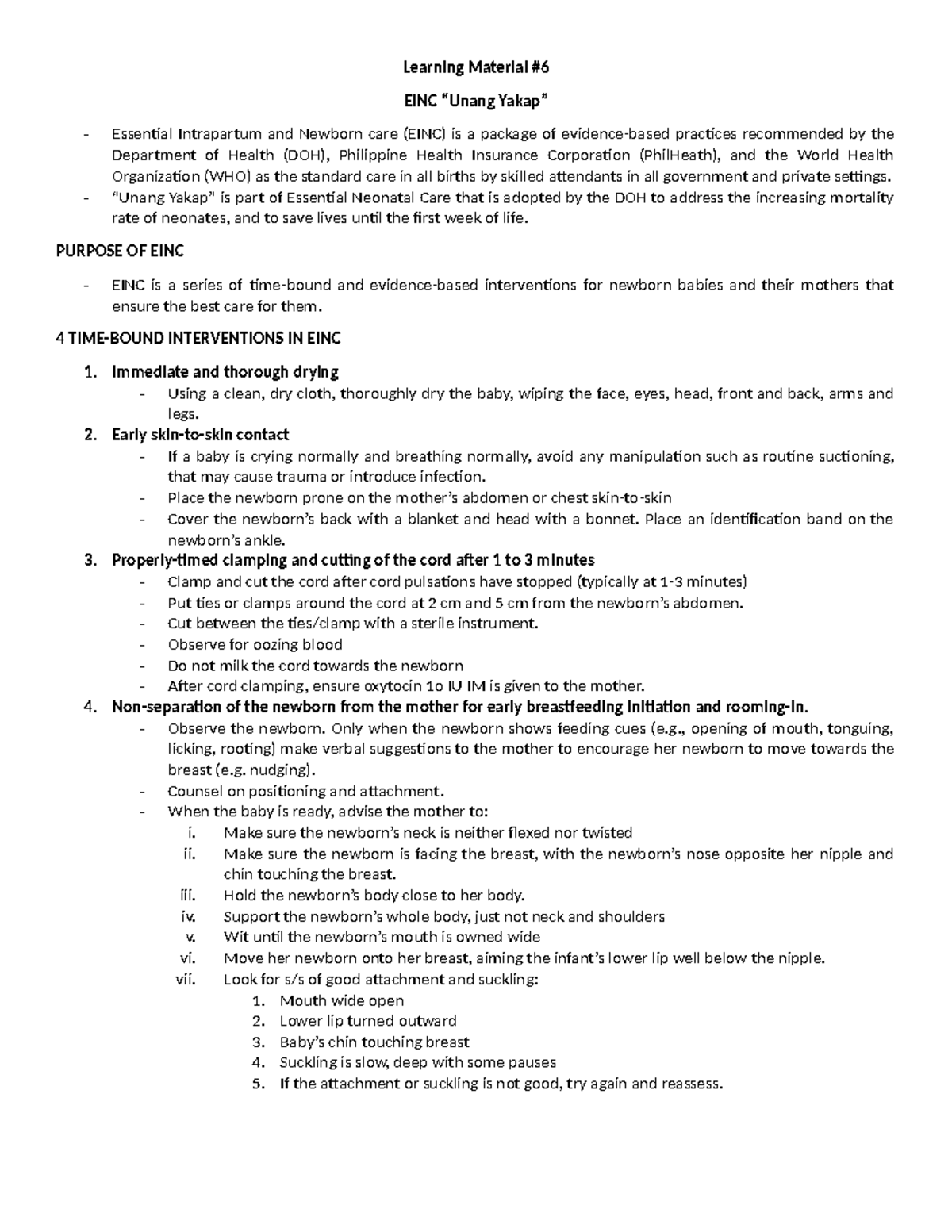 LM-6 - .... - Learning Material # EINC “Unang Yakap” Essential ...