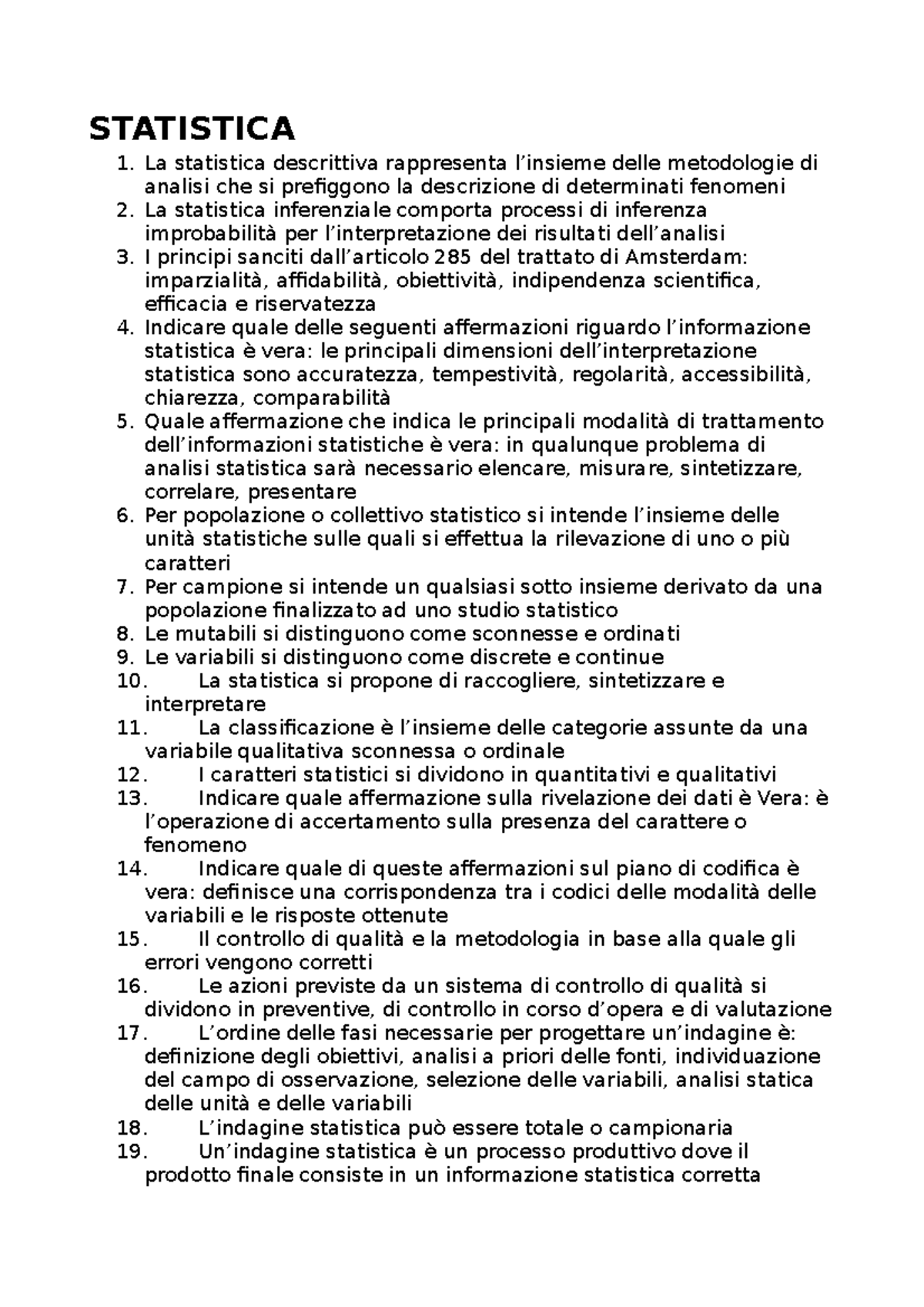 Statistica - Risponde per test - STATISTICA La statistica descrittiva ...