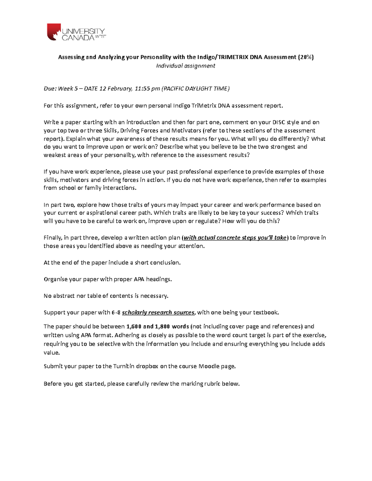 Indigo Assessment - mandatory assignmnet - HRMT 621 - UCW - Studocu