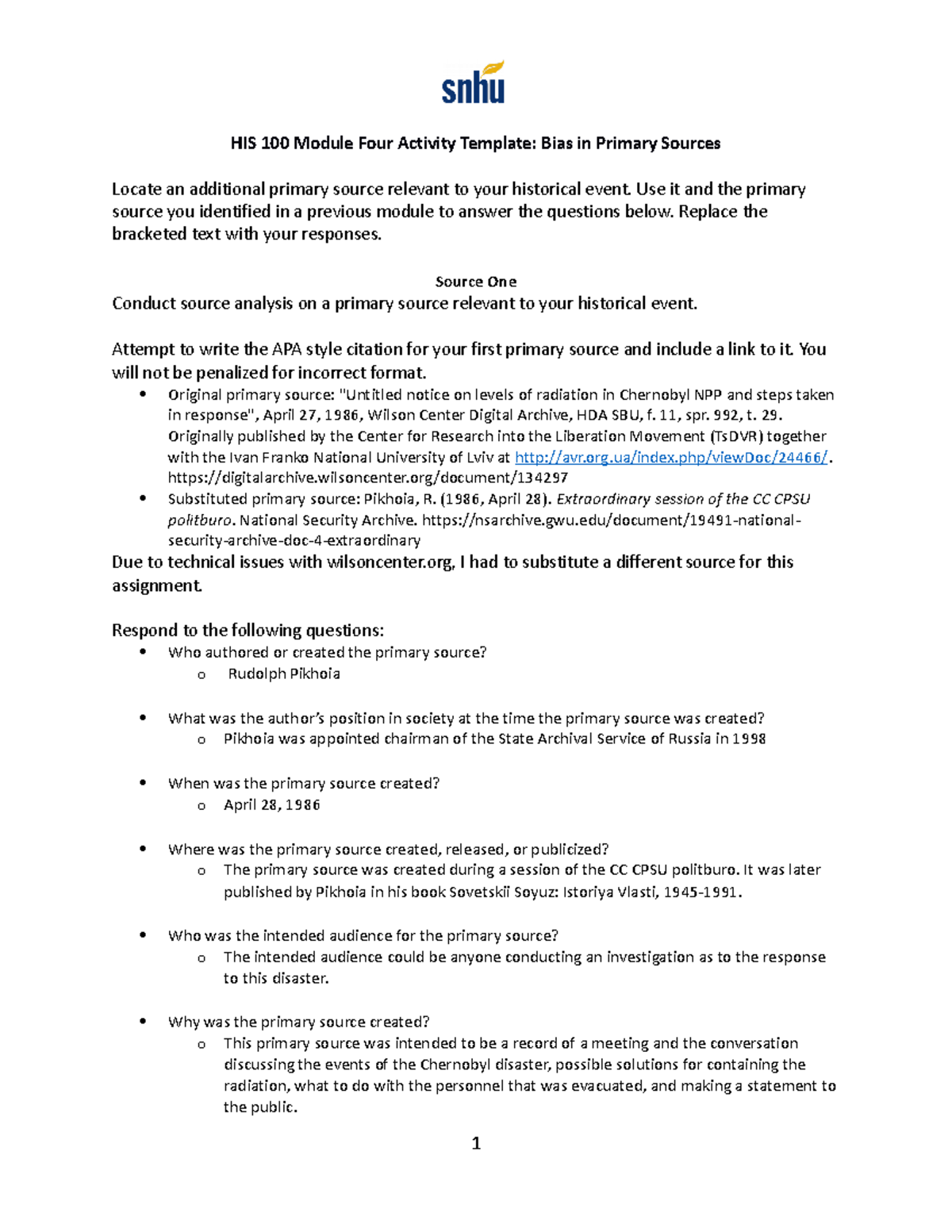 HIS 100 Module Four Activity Bias Zachary Russell - HIS 100 Module Four ...