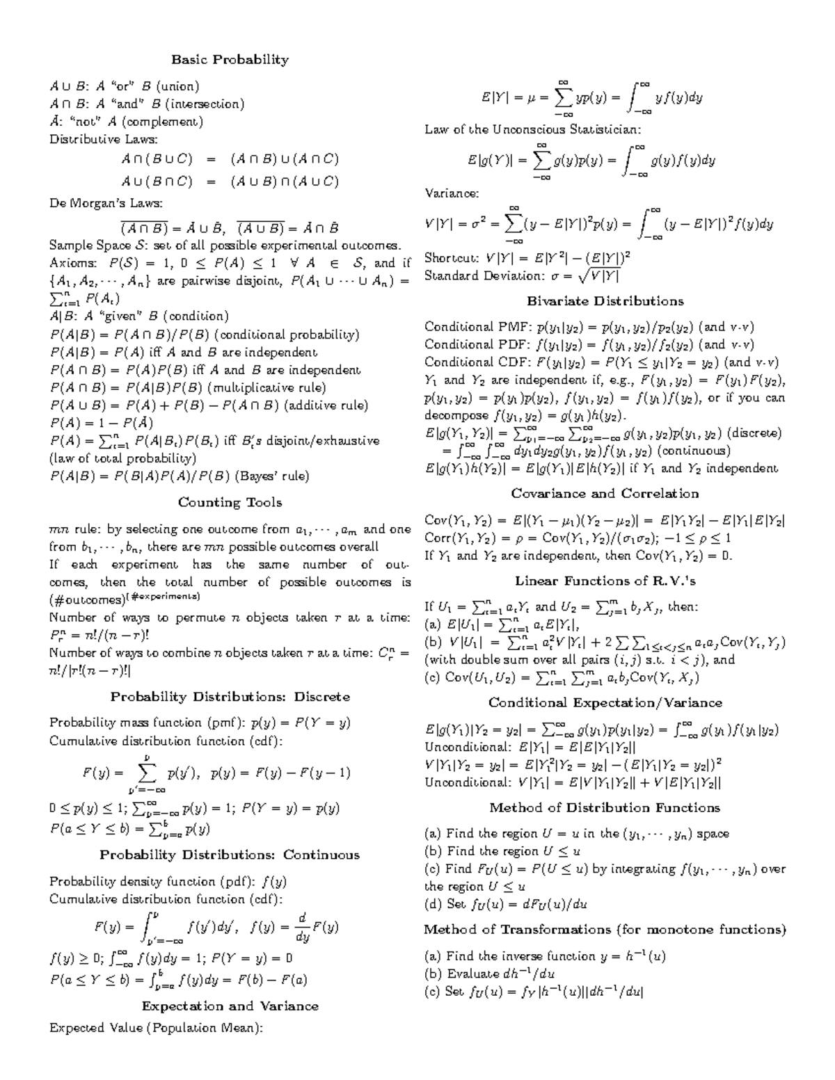 Cheatsheet - Basic Probability A∪B:A“or”B(union) A∩B:A“and”B ...