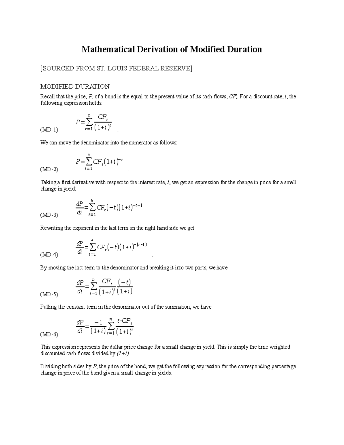 Math Deriv Of Mod Duration - ####### Mathematical Derivation of ...