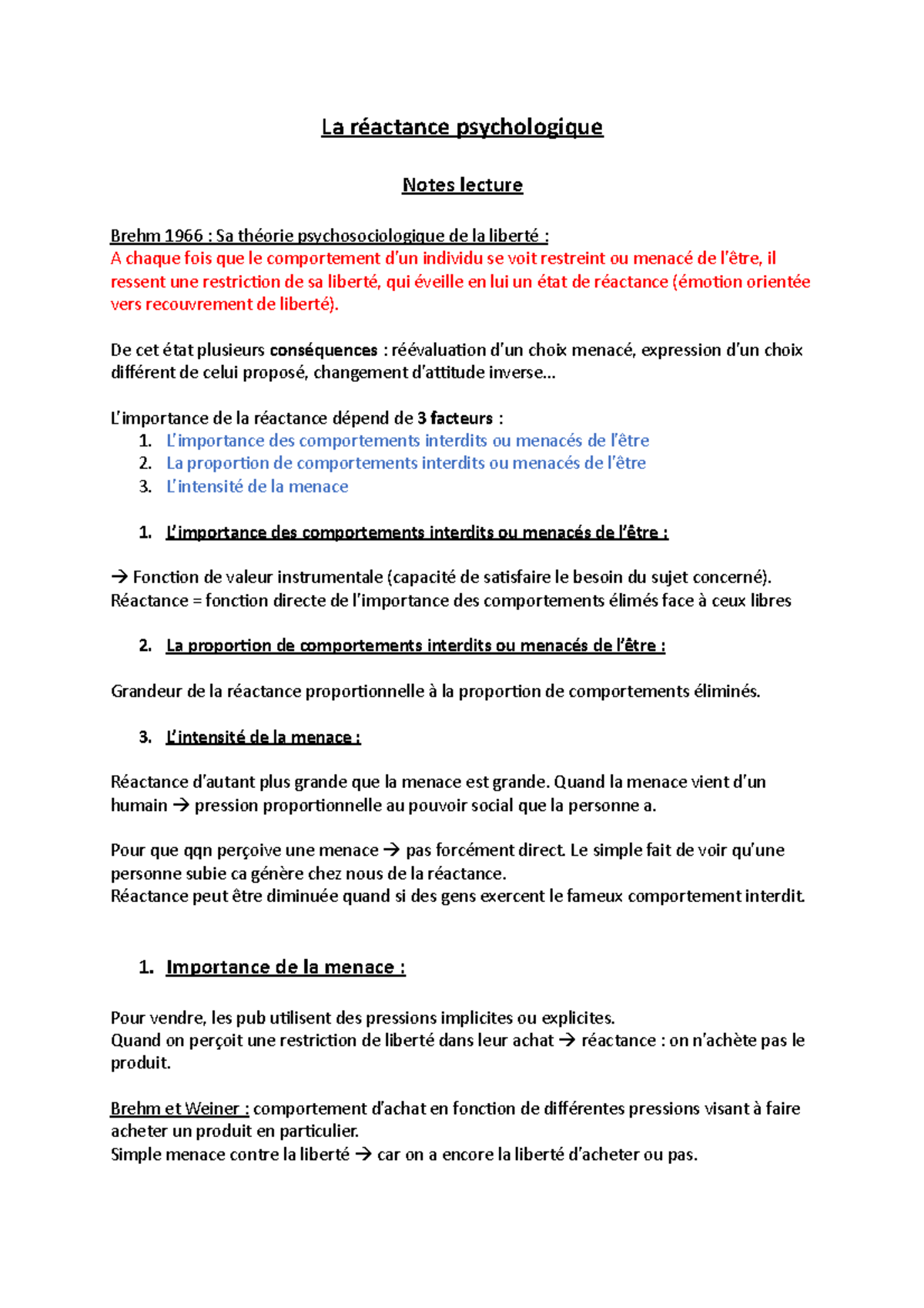 La réactance psychologique - La réactance psychologique Notes lecture ...
