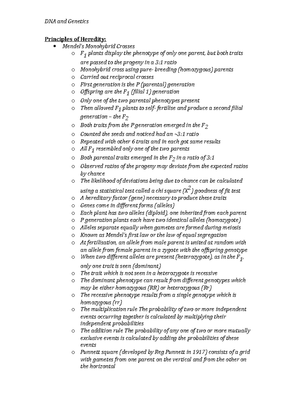 Principles of Heredity Lecture Notes - Principles of Heredity: Mendel’s ...