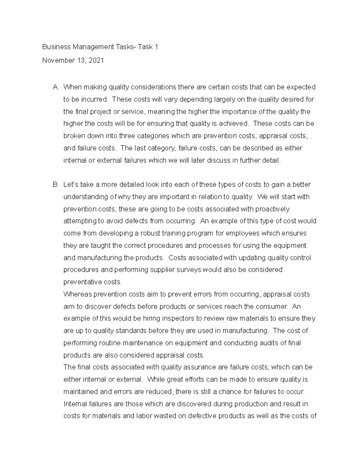 QHT1 Business Management Tasks- Task 1 - Business Management Tasks ...