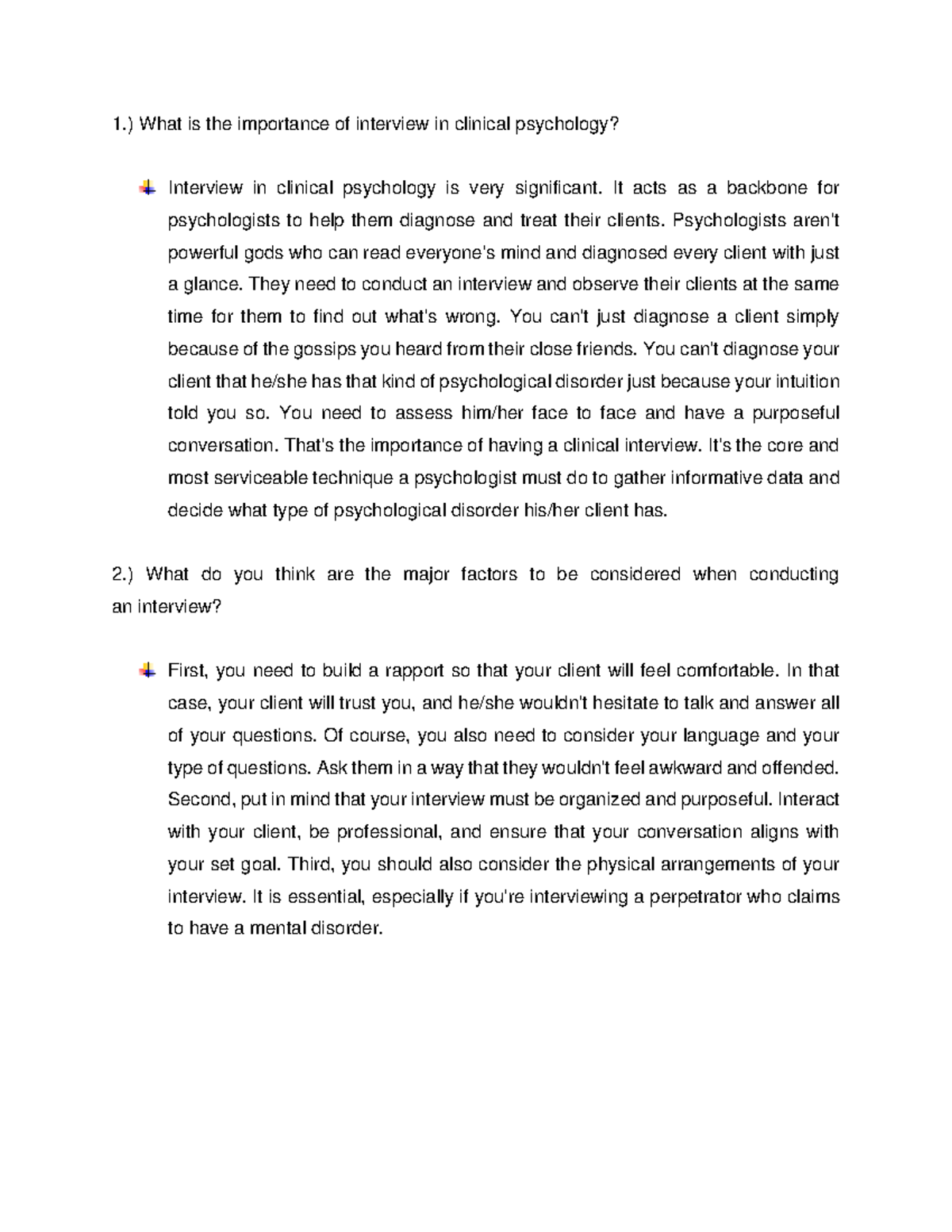 Importance of Interview in Clinical Psychology - BS Psychology - Studocu