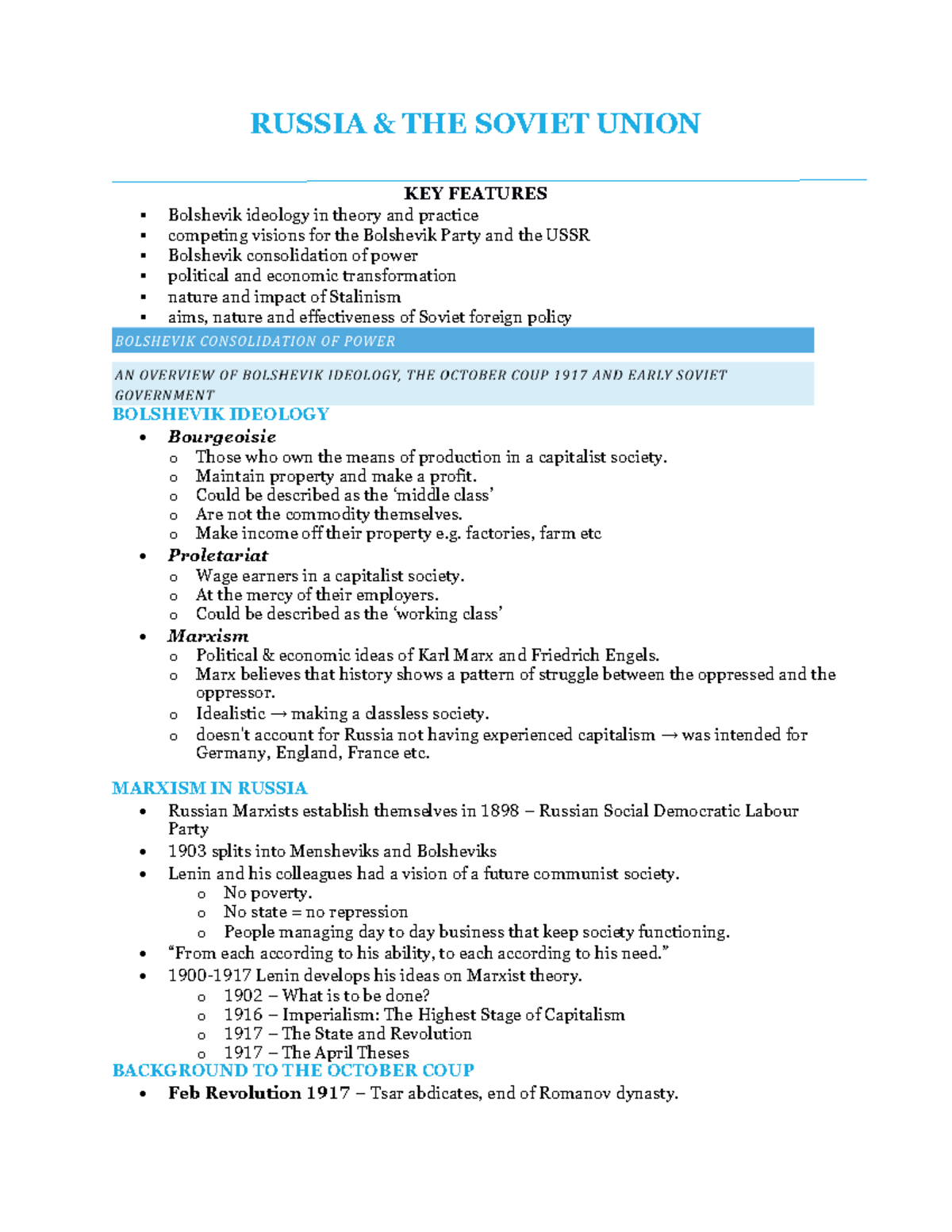 Russia & THE Soviet Union - RUSSIA & THE SOVIET UNION KEY FEATURES ...