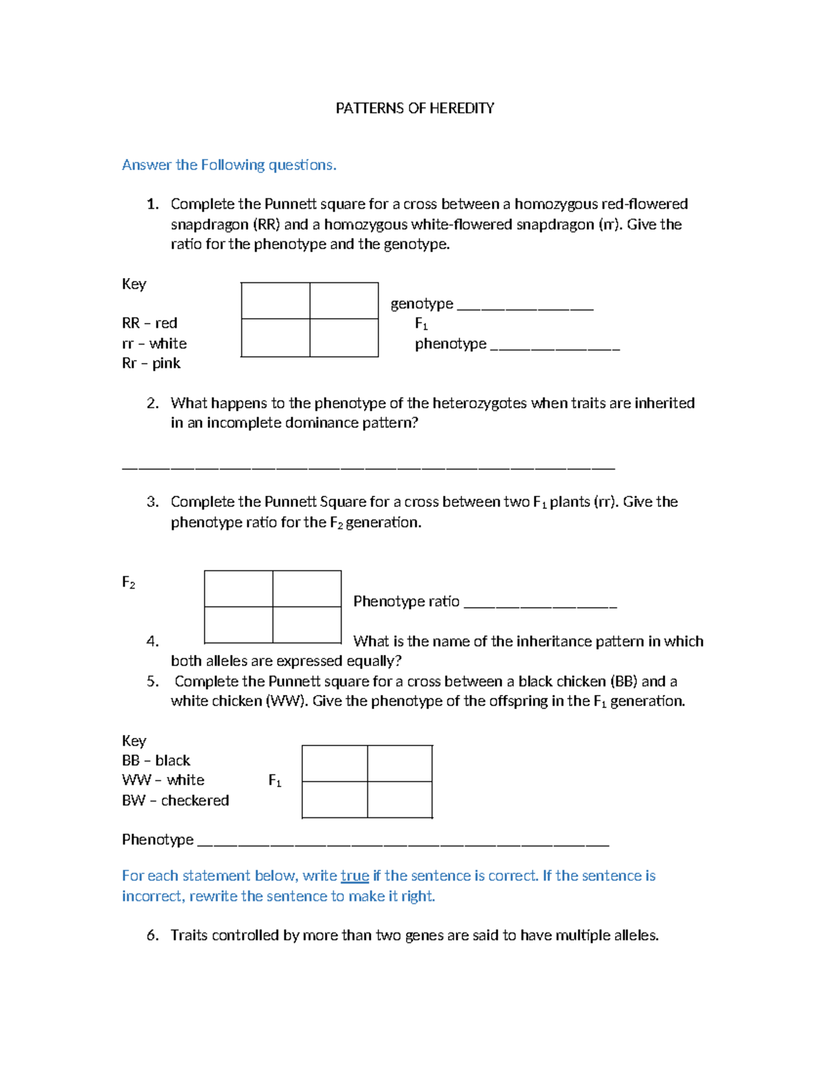 Lab 16-Patterns of Heredity Lab - PATTERNS OF HEREDITY Answer the ...