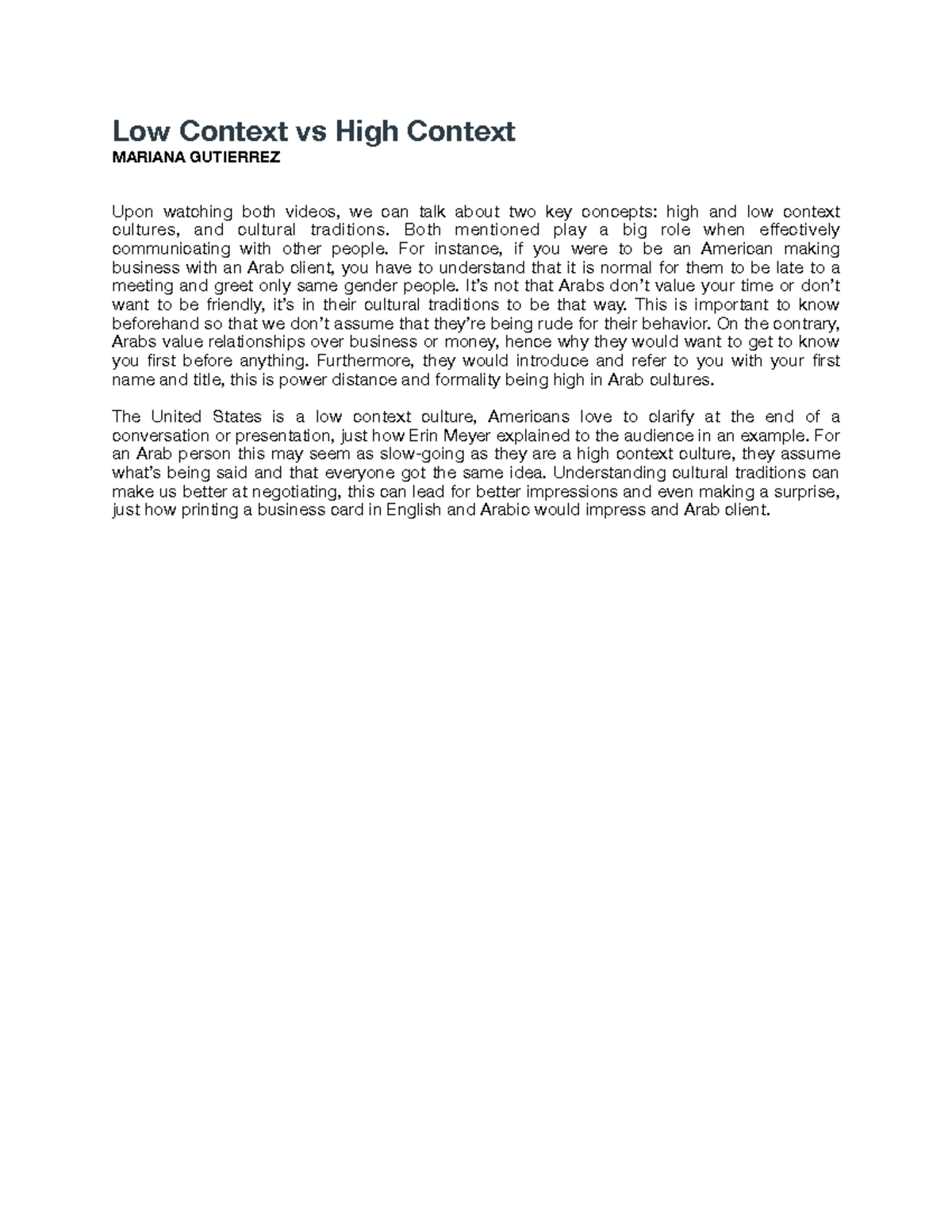 Low Context vs High Context - Low Context vs High Context MARIANA ...