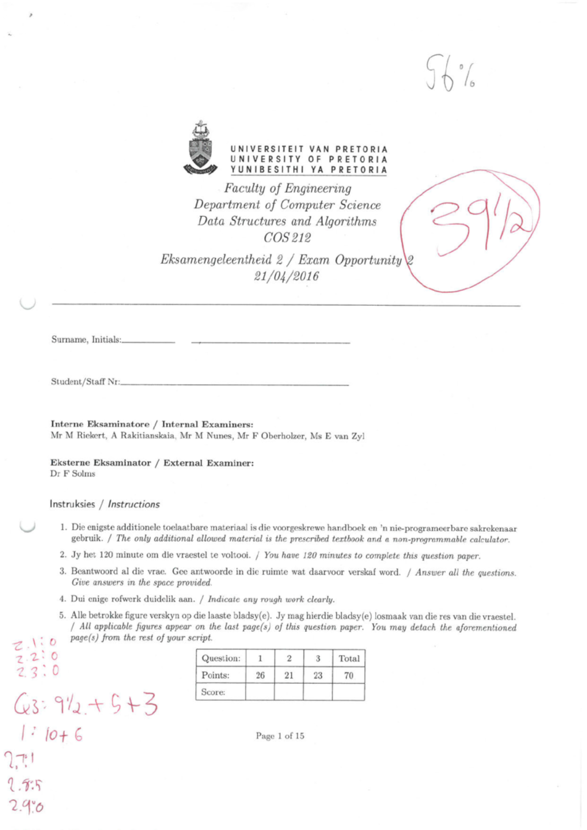 Exam 2016, questions and answers - COS212 - Studocu