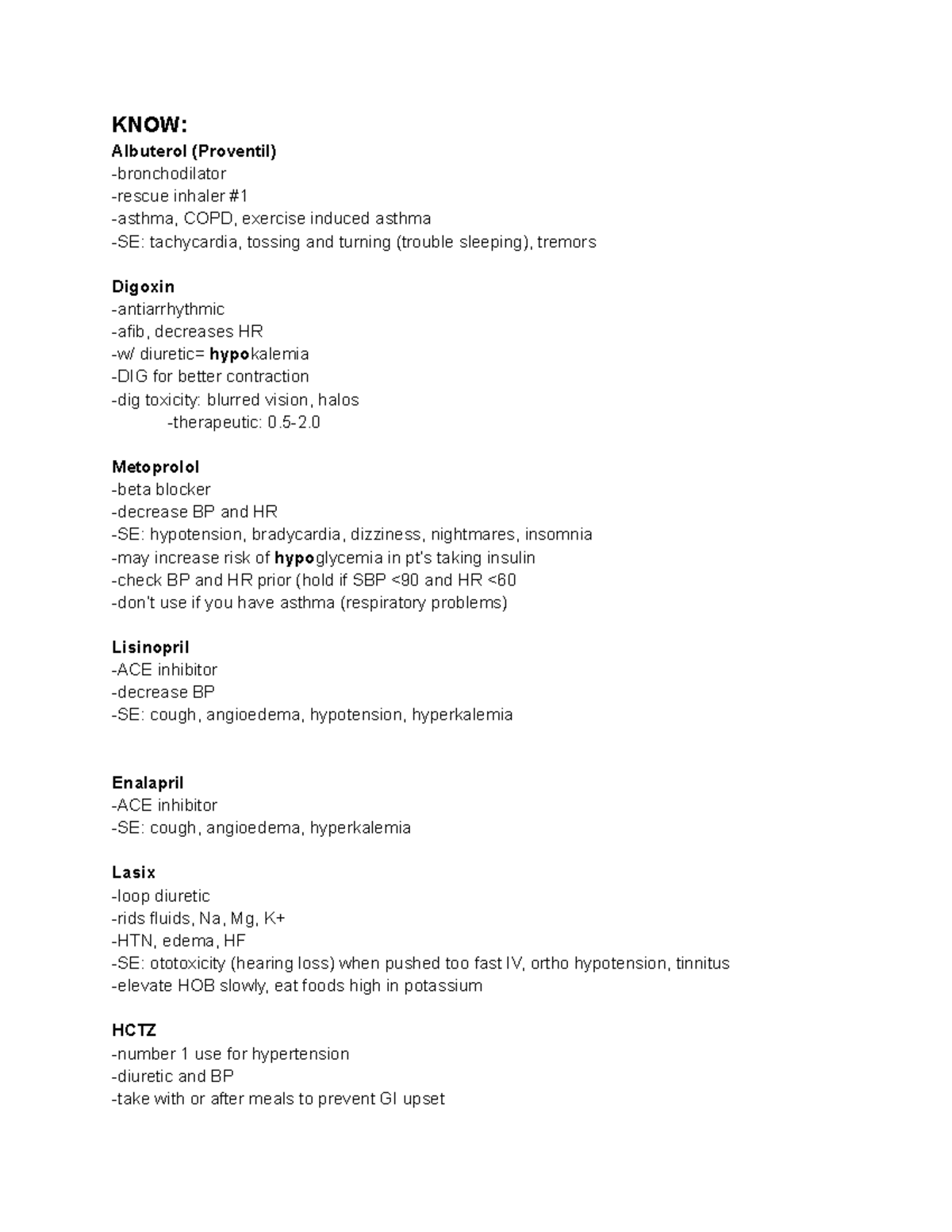 MED - medications notes - KNOW: Albuterol (Proventil) -bronchodilator ...