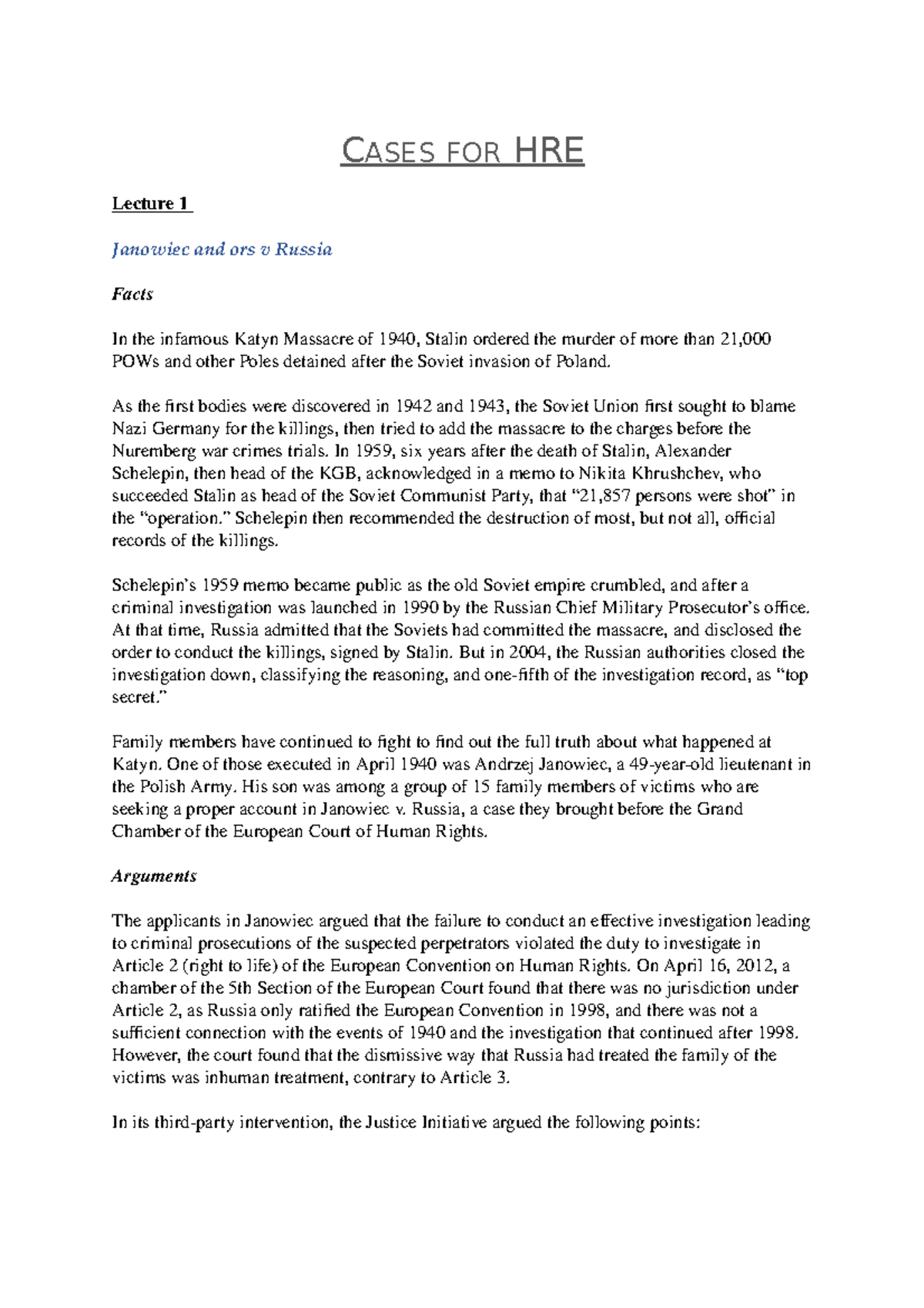 Cases for Human rights enforcement - HHS - Studeersnel