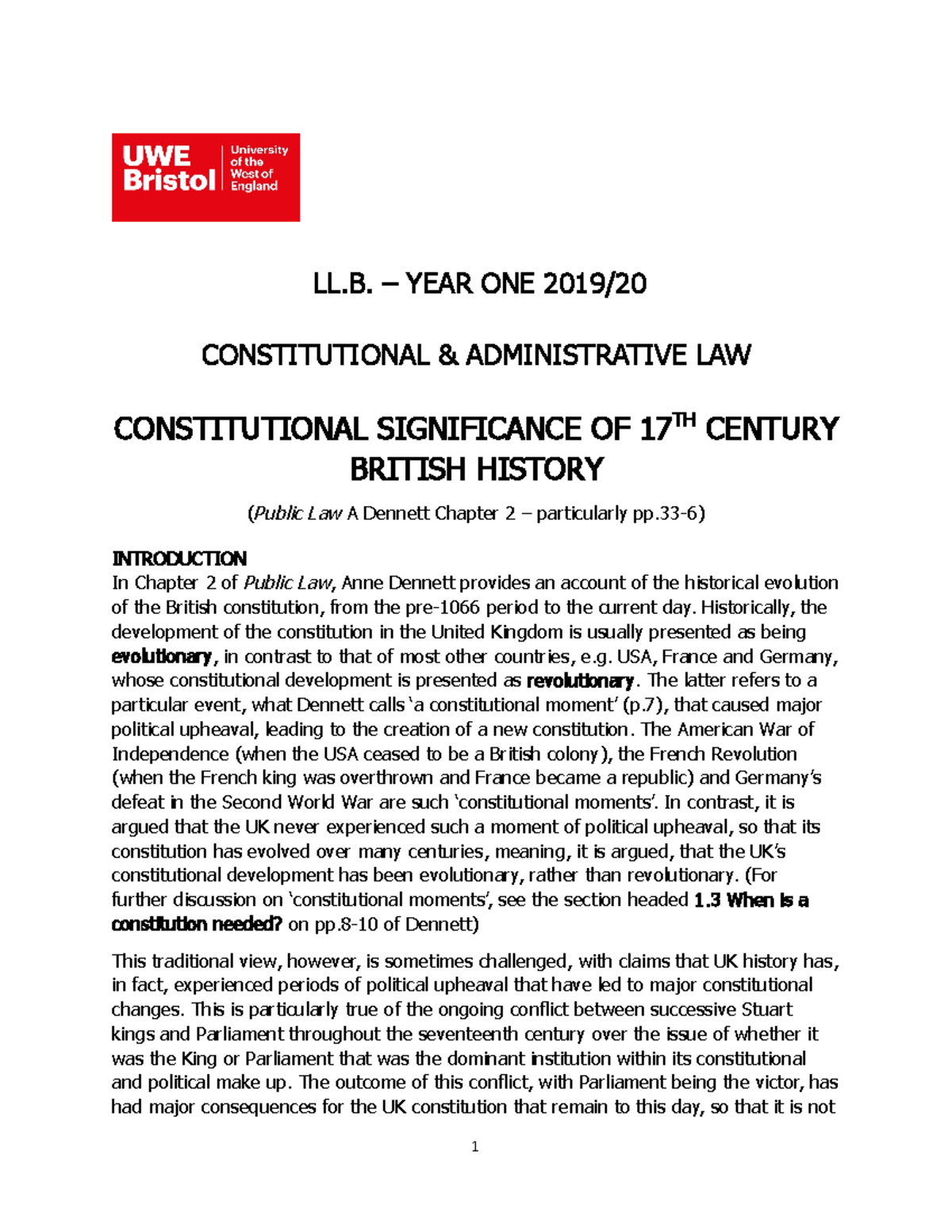 5 Intro To 17th Century History - LL. – YEAR ONE 2019/ CONSTITUTIONAL ...