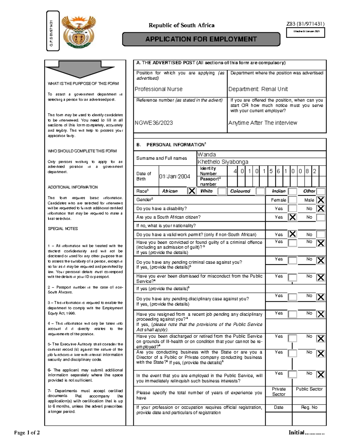 Z83-new Khethelo - Z83 (81/971431) Page 1 of 2 Initial.......... WHAT ...