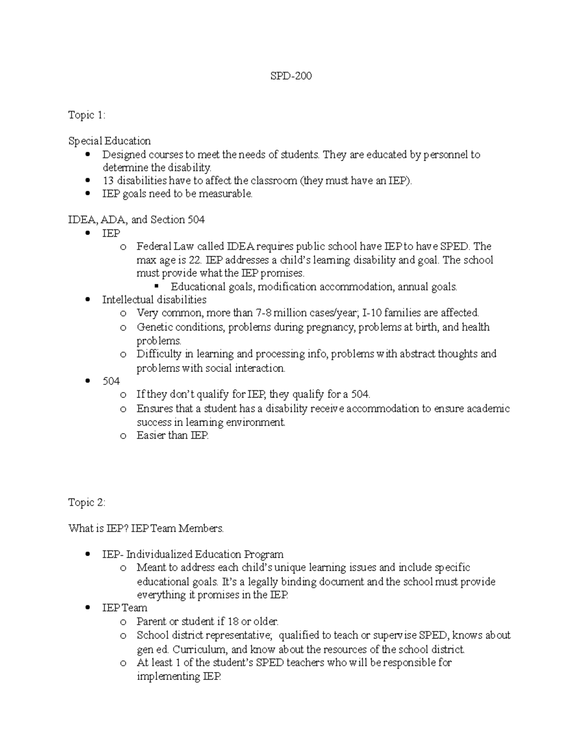 SPD - Lecture notes 1,2 - SPD-200 Topic 1: Special Education Designed ...