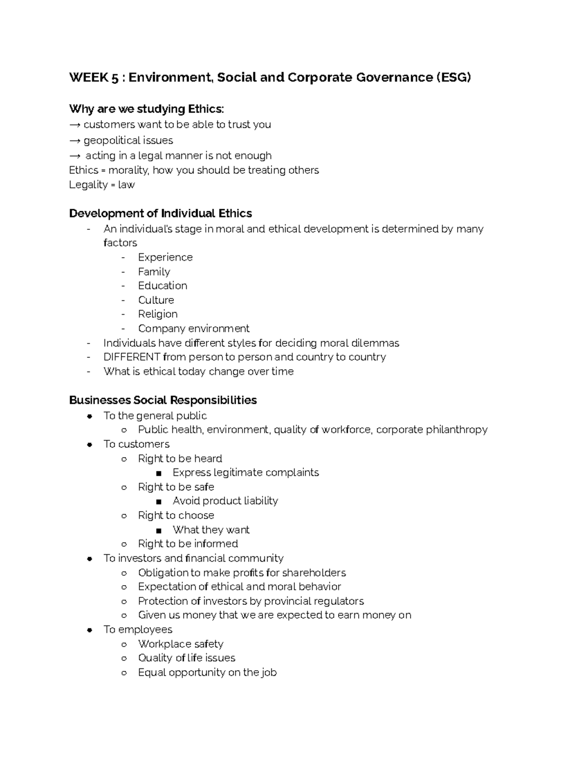 WEEK 5 : Environment, Social and Corporate Governance (ESG) - Studocu