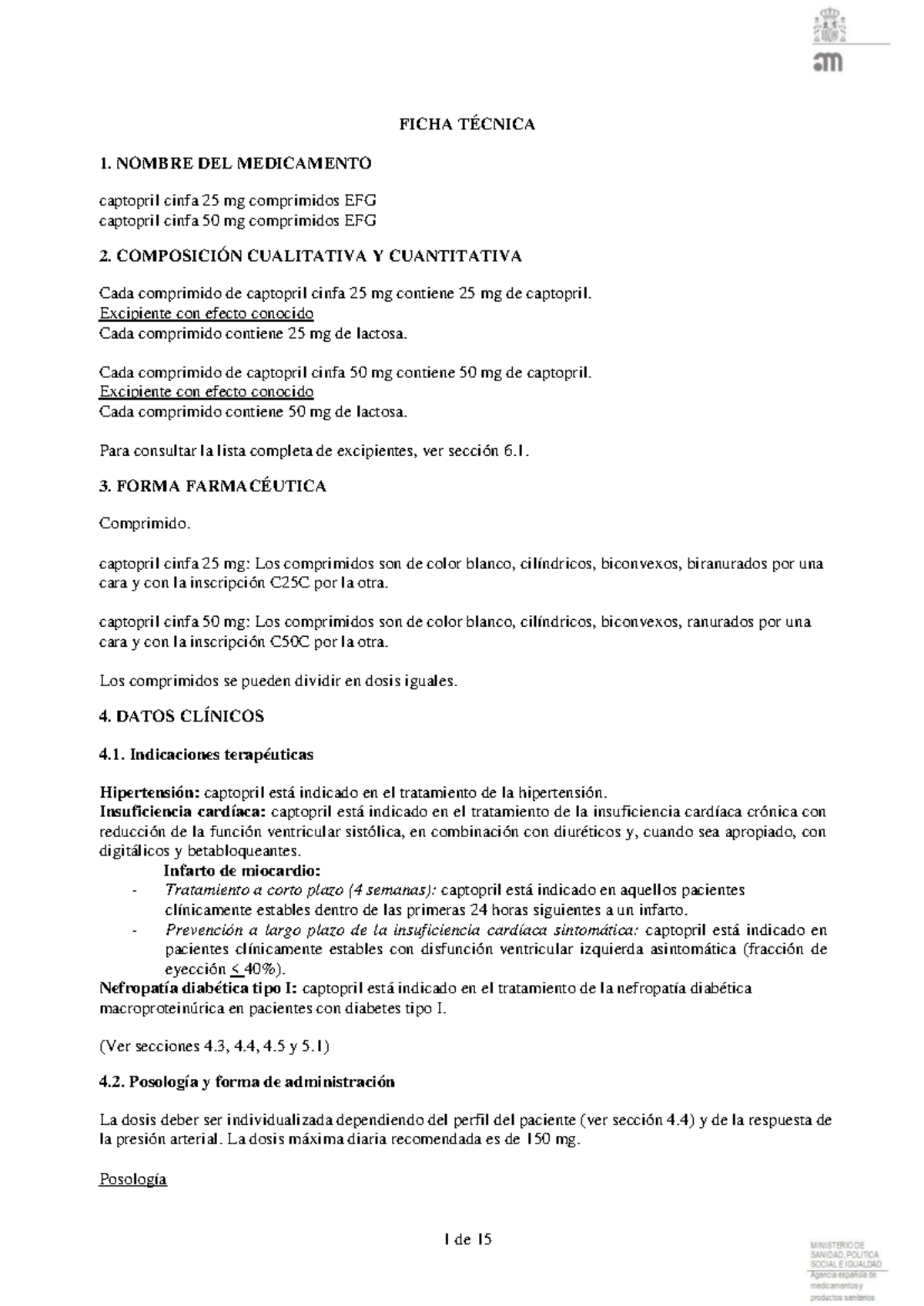 62305 ft - FICHA TÉCNICA 1. NOMBRE DEL MEDICAMENTO captopril cinfa 25 ...