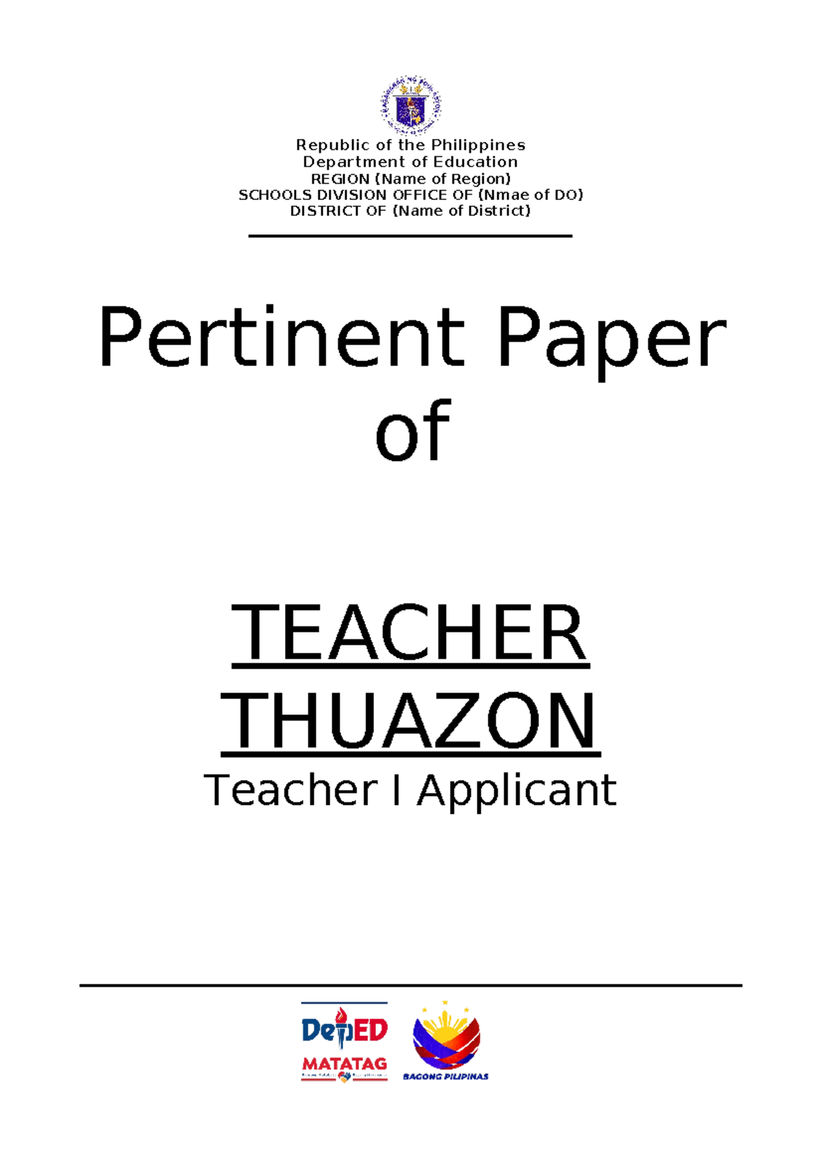 Cover Page Sample - . kk - Education - Republic of the - Studocu