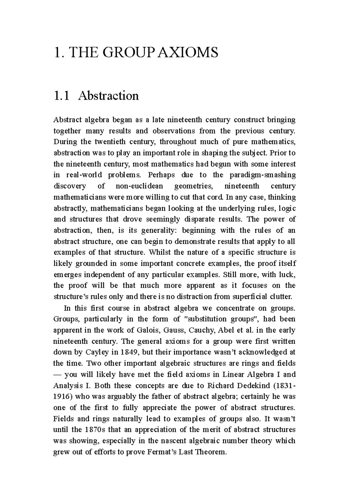 GGA-1 - THE GROUP AXIOMS - 1. THE GROUP AXIOMS 1 Abstraction Abstract ...