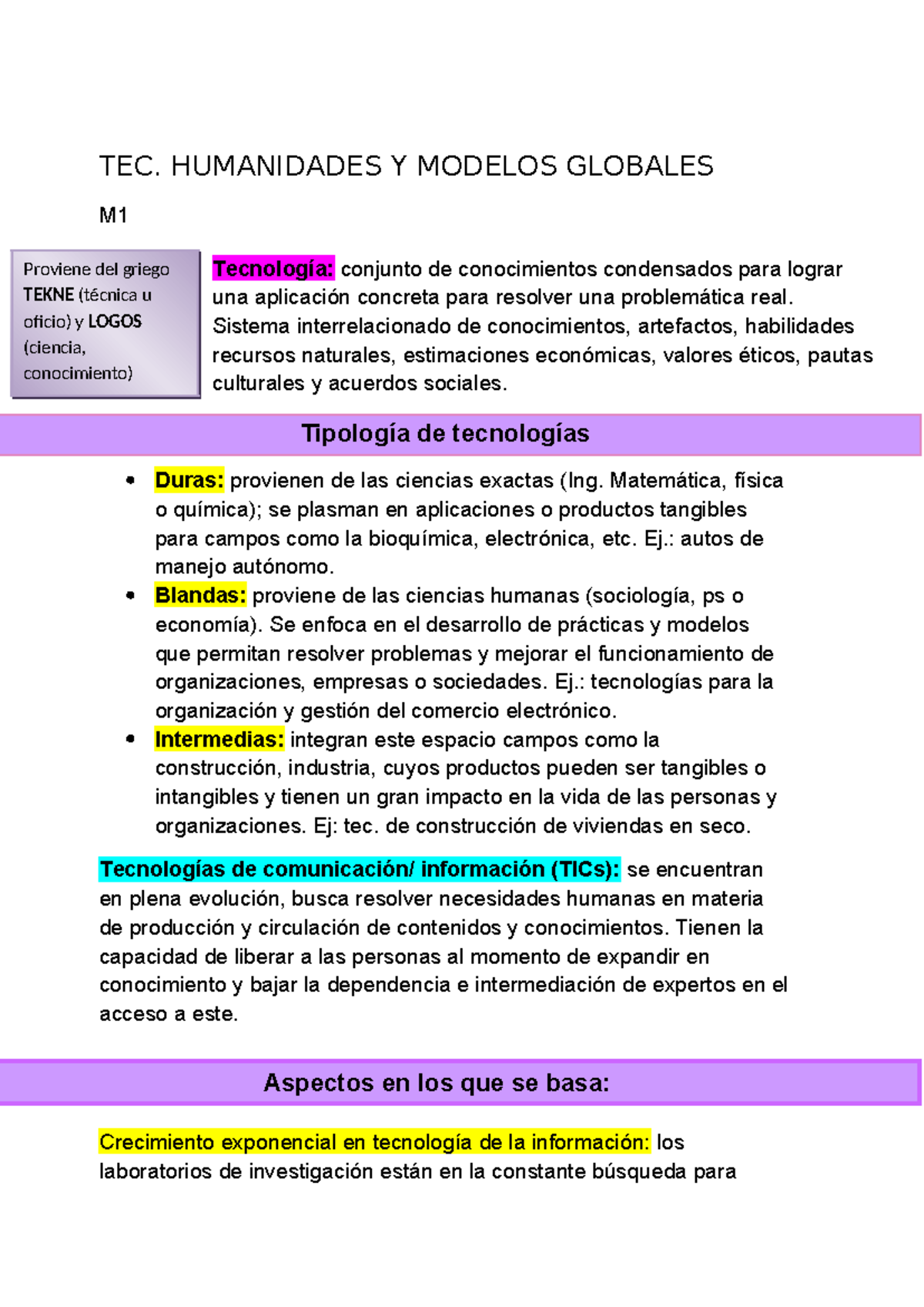 TECm1 - TEC. HUMANIDADES Y MODELOS GLOBALES M Tipología de tecnologías ...